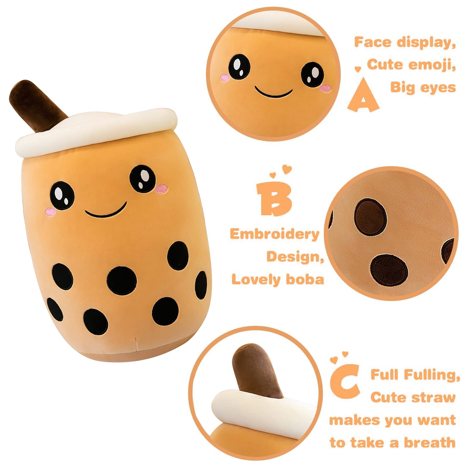 Ditucu Cute Boba Tea Plush Stuffed Bubble Tea Plushie Cartoon Soft Milk Tea Cup Pillow Home Hugging Gift for Kids Brown Big Eyes 13.7 inch