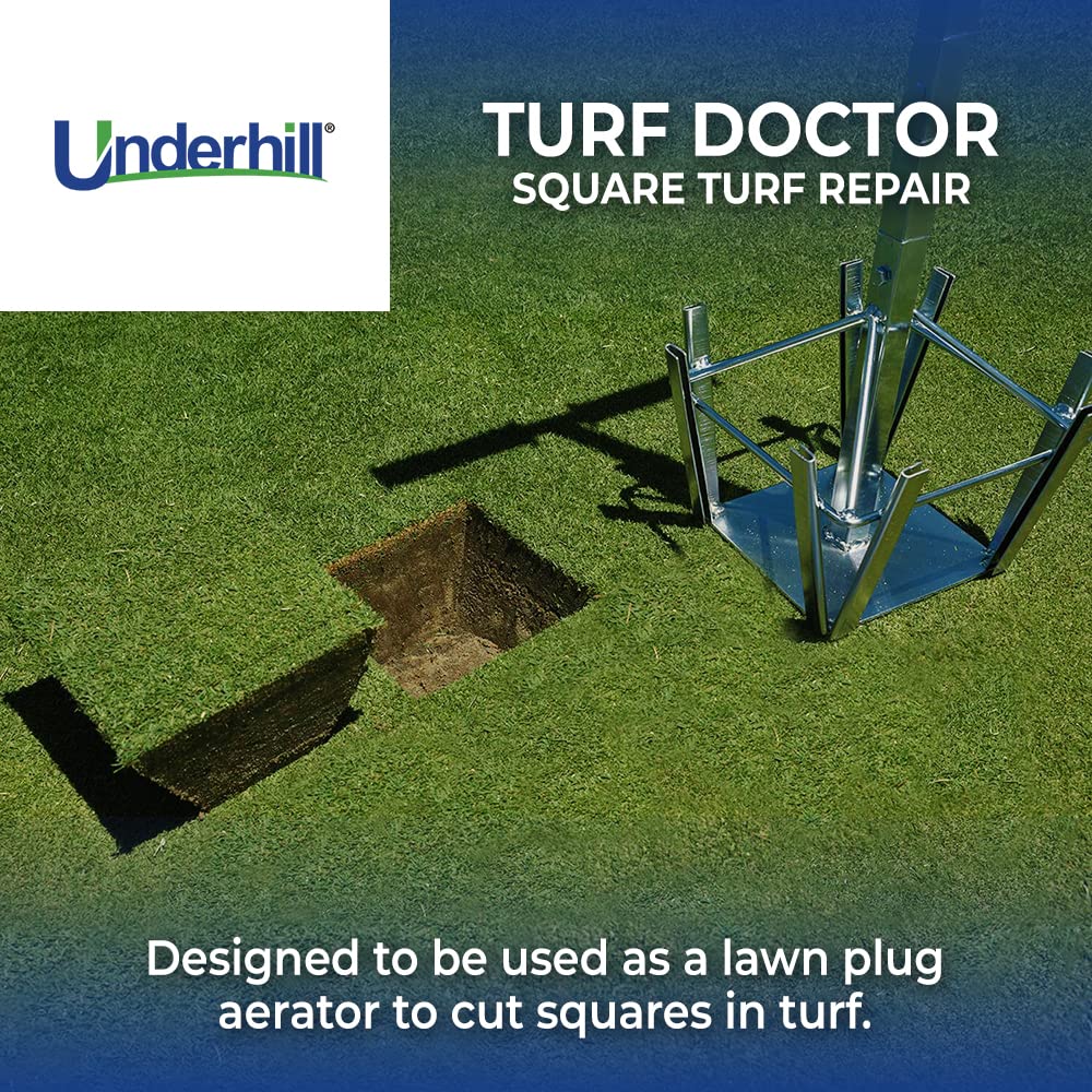 Underhill TTD Doctor Lawn Repair Turf Cutting Grass Plug Tool Transplanting Aerator Cut and Refit, Aluminum Square 9 Inch TTD-9