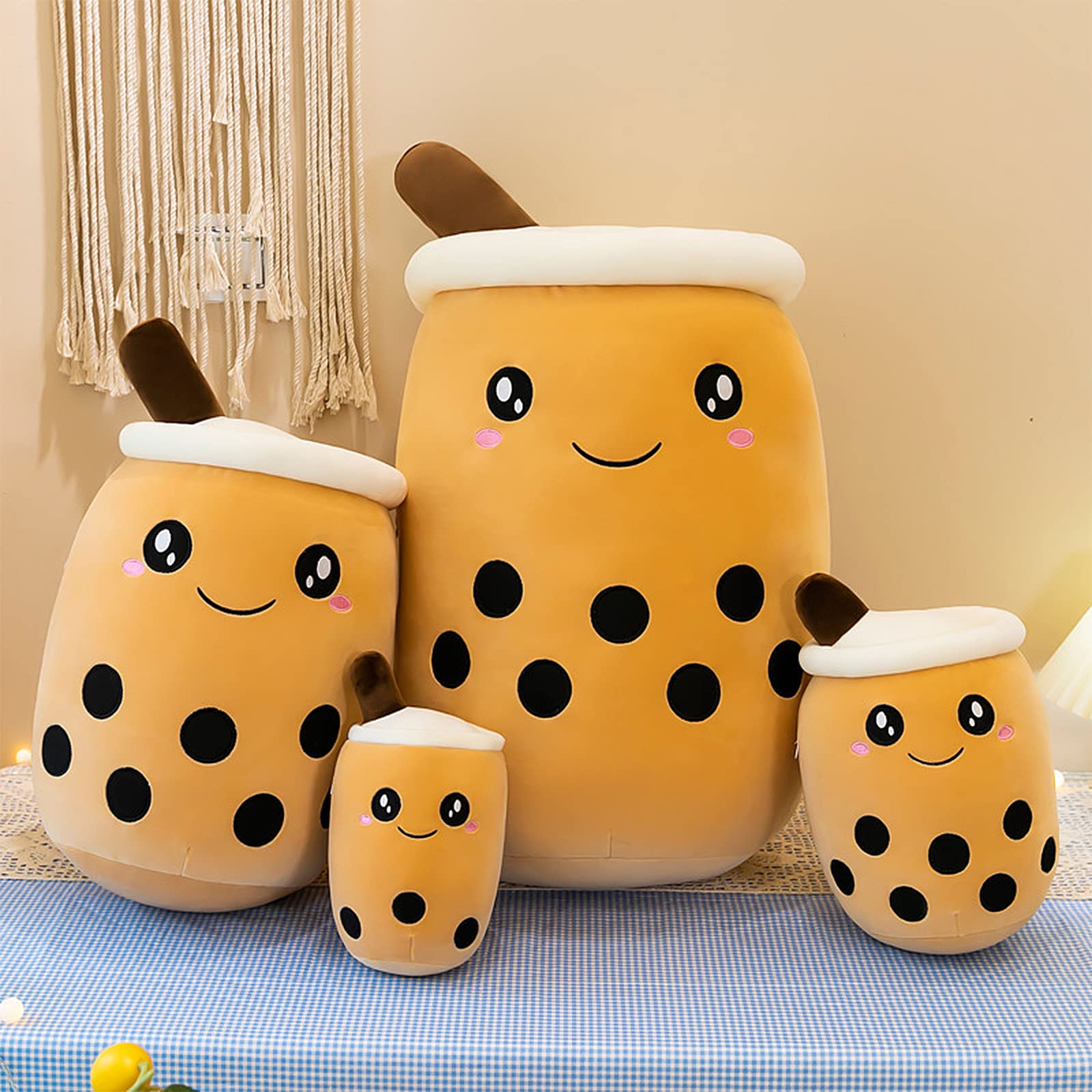 Ditucu Cute Boba Tea Plush Stuffed Bubble Tea Plushie Cartoon Soft Milk Tea Cup Pillow Home Hugging Gift for Kids Brown Big Eyes 13.7 inch
