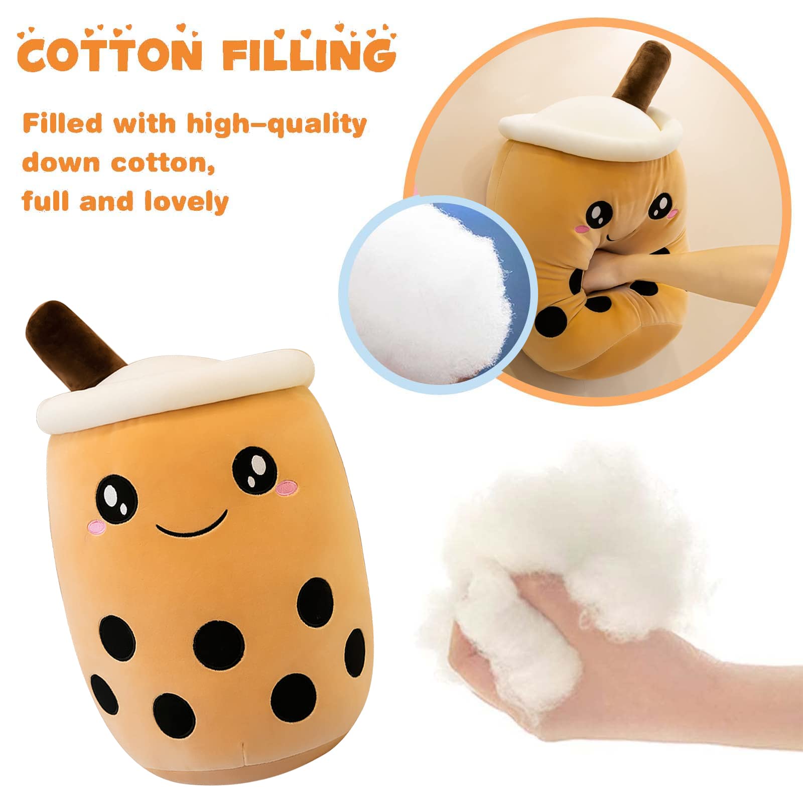 Ditucu Cute Boba Tea Plush Stuffed Bubble Tea Plushie Cartoon Soft Milk Tea Cup Pillow Home Hugging Gift for Kids Brown Big Eyes 13.7 inch