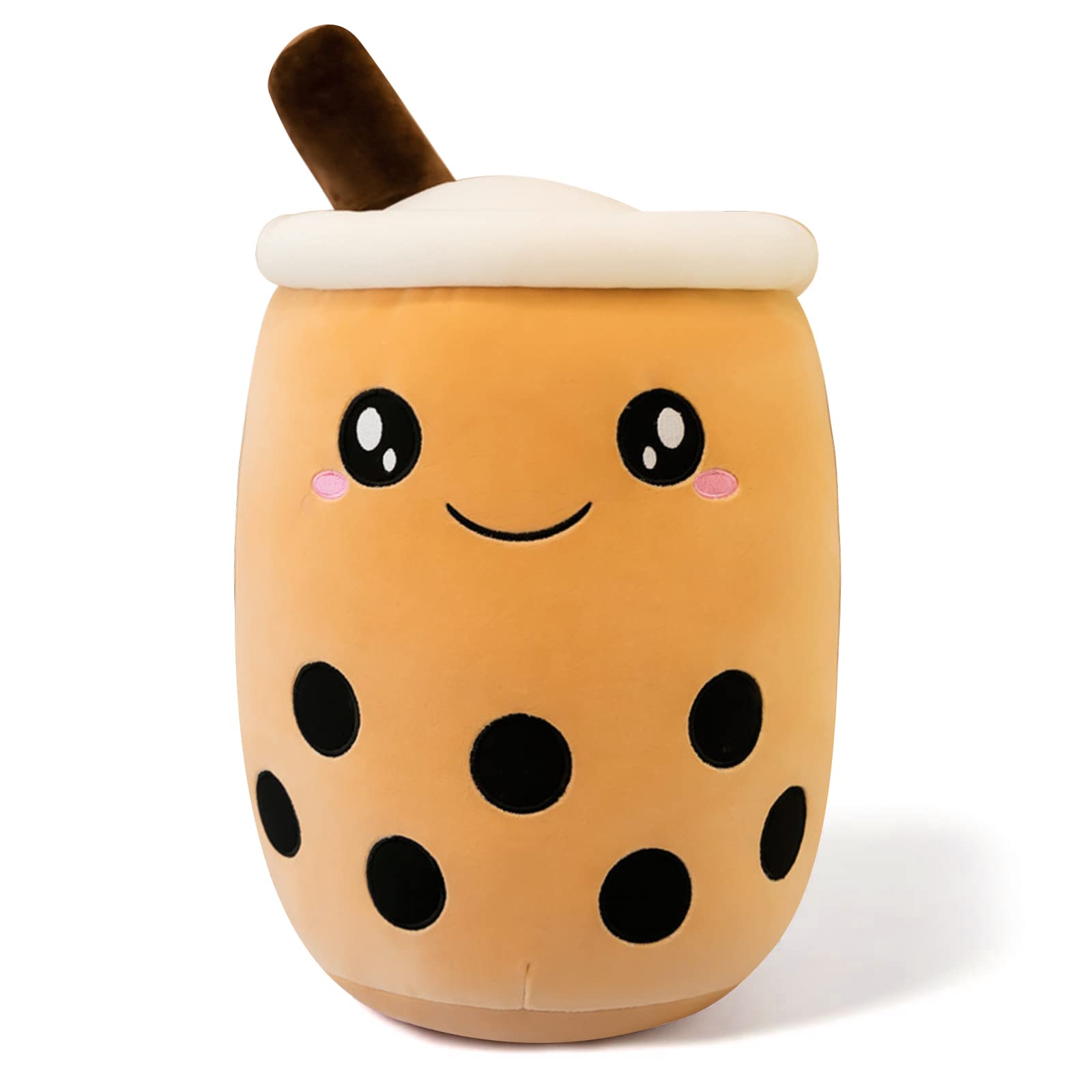 Ditucu Cute Boba Tea Plush Stuffed Bubble Tea Plushie Cartoon Soft Milk Tea Cup Pillow Home Hugging Gift for Kids Brown Big Eyes 13.7 inch