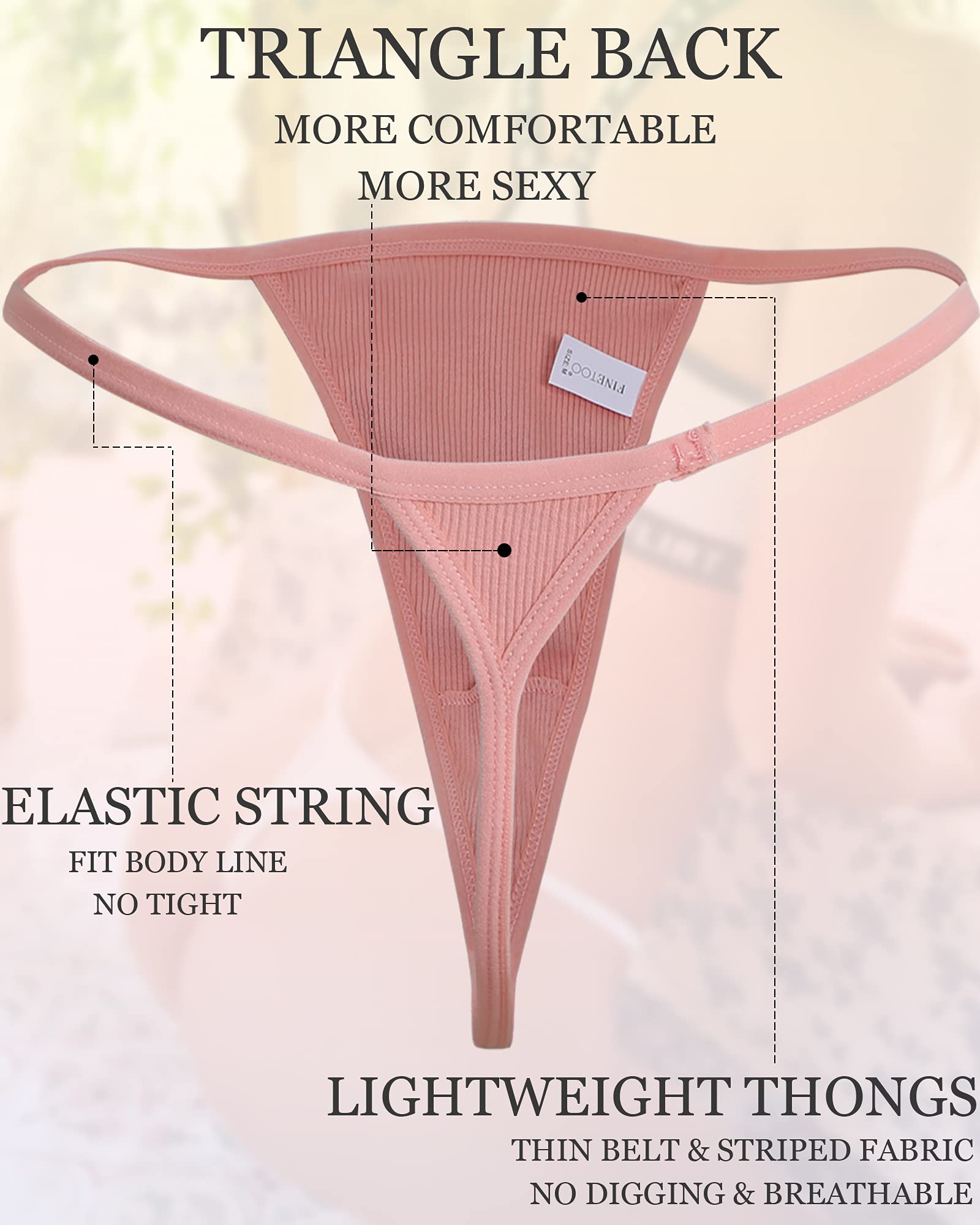 FINETOO 10 Pack G-String Thongs for Women Cotton Panties Stretch T-back Tangas Low Rise Hipster Underwear Sexy S-XL
