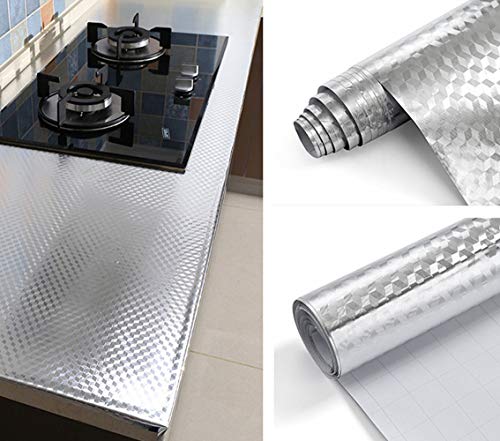 TOOLDECO Sliver Kitchen Backsplash Sticker Aluminum Foil Peel Stick Paper Wall Paper DIY Drawer Cabinet Shelf Liners Paper 15.8inch X 100inch