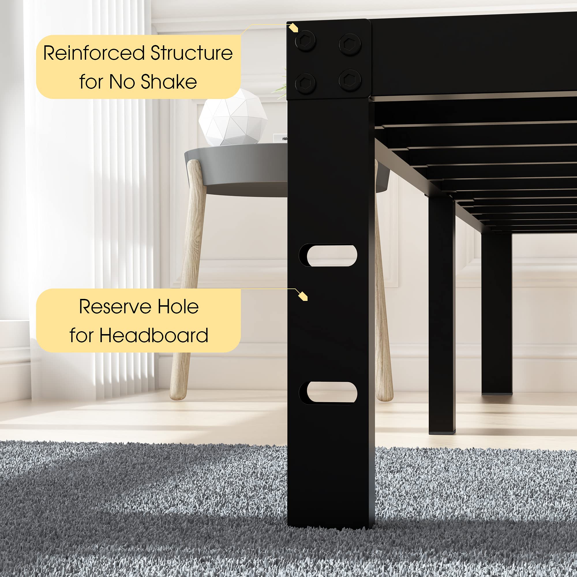 45MinST 3600lbs Heavy Duty Bed Frame,14 Inch Sturdy Steel Slat Mattress Foundation, Metal Reinforced Platform Box Spring Replacement, Easy Assembly with Quick Lock, Full