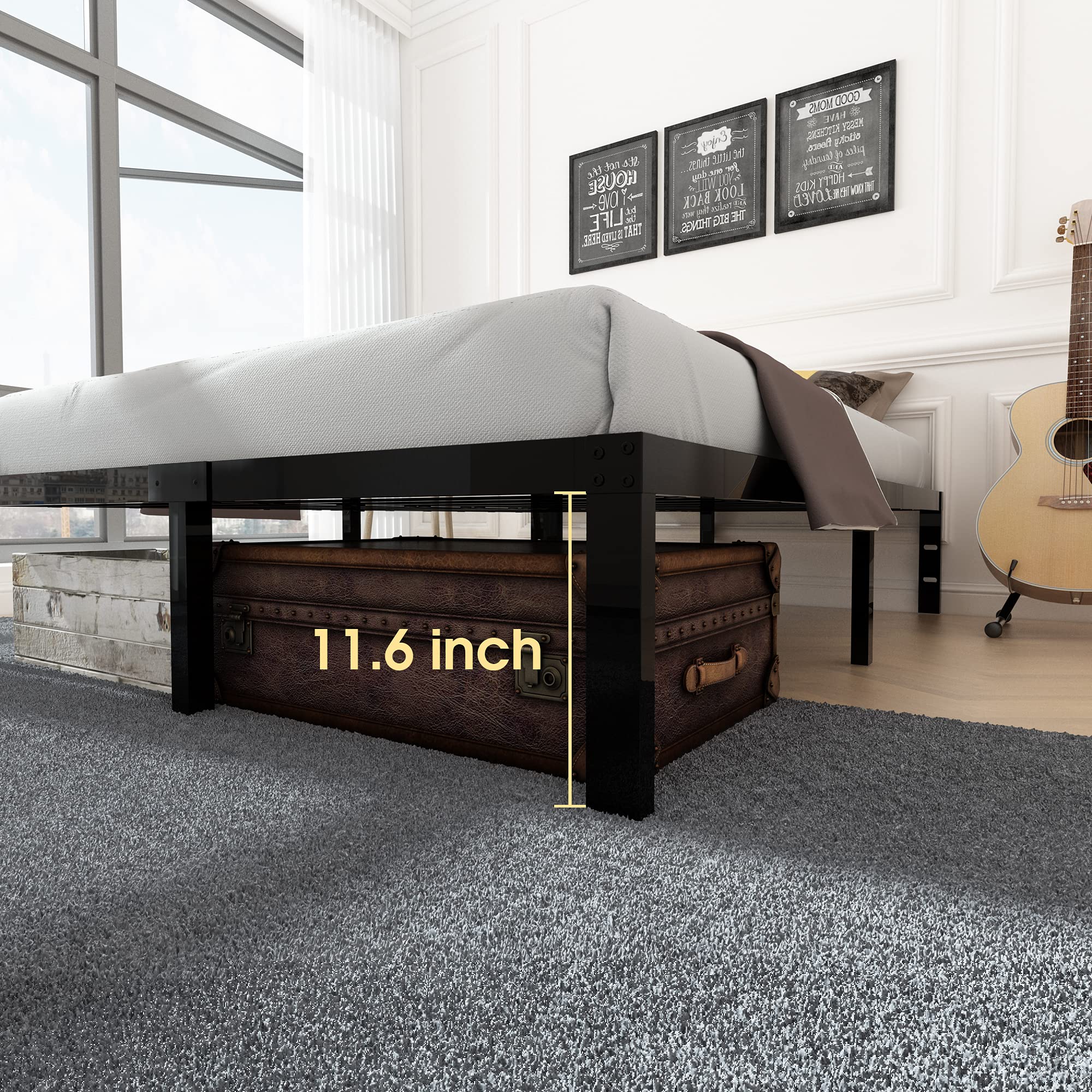 45MinST 3600lbs Heavy Duty Bed Frame,14 Inch Sturdy Steel Slat Mattress Foundation, Metal Reinforced Platform Box Spring Replacement, Easy Assembly with Quick Lock, Full