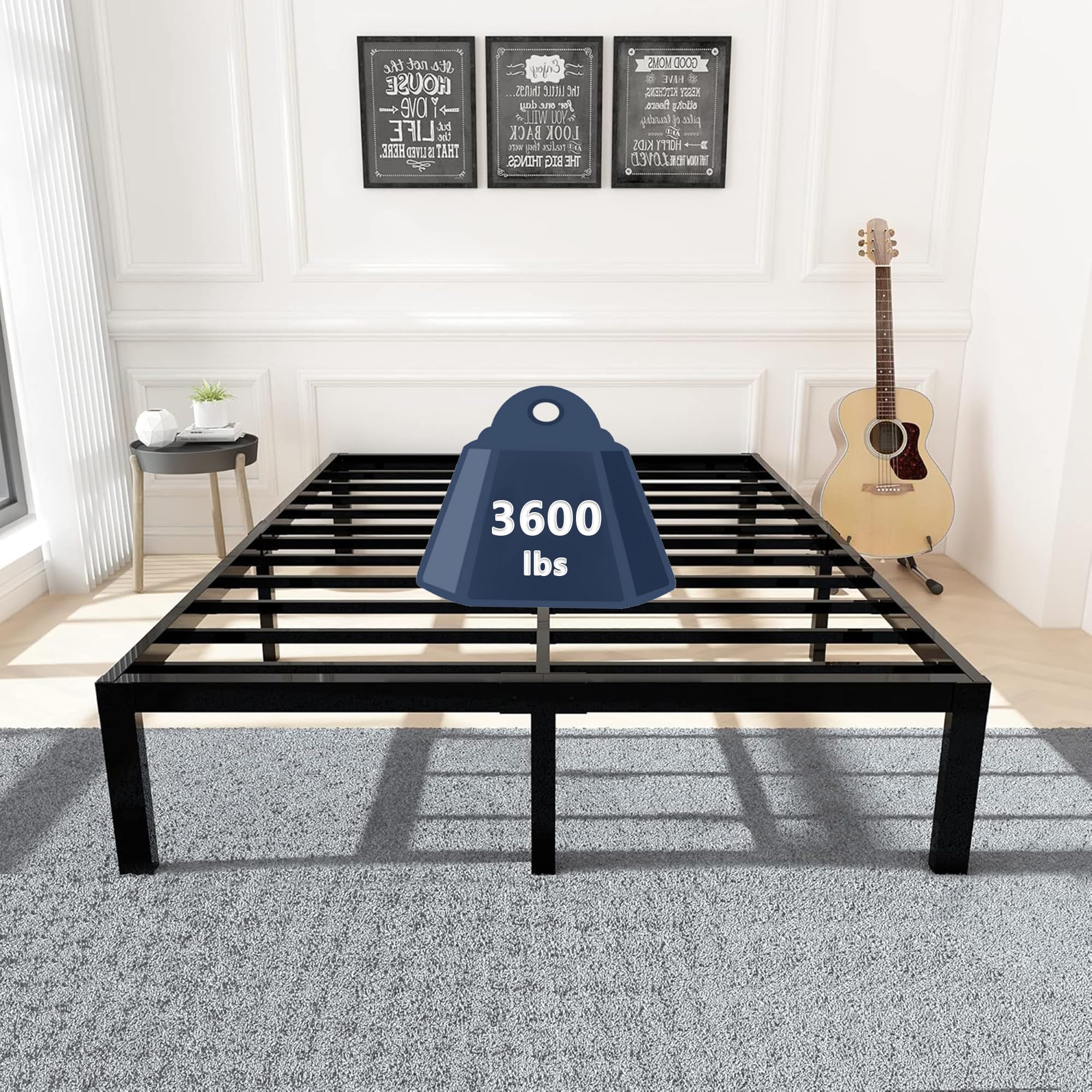45MinST 3600lbs Heavy Duty Bed Frame,14 Inch Sturdy Steel Slat Mattress Foundation, Metal Reinforced Platform Box Spring Replacement, Easy Assembly with Quick Lock, Full