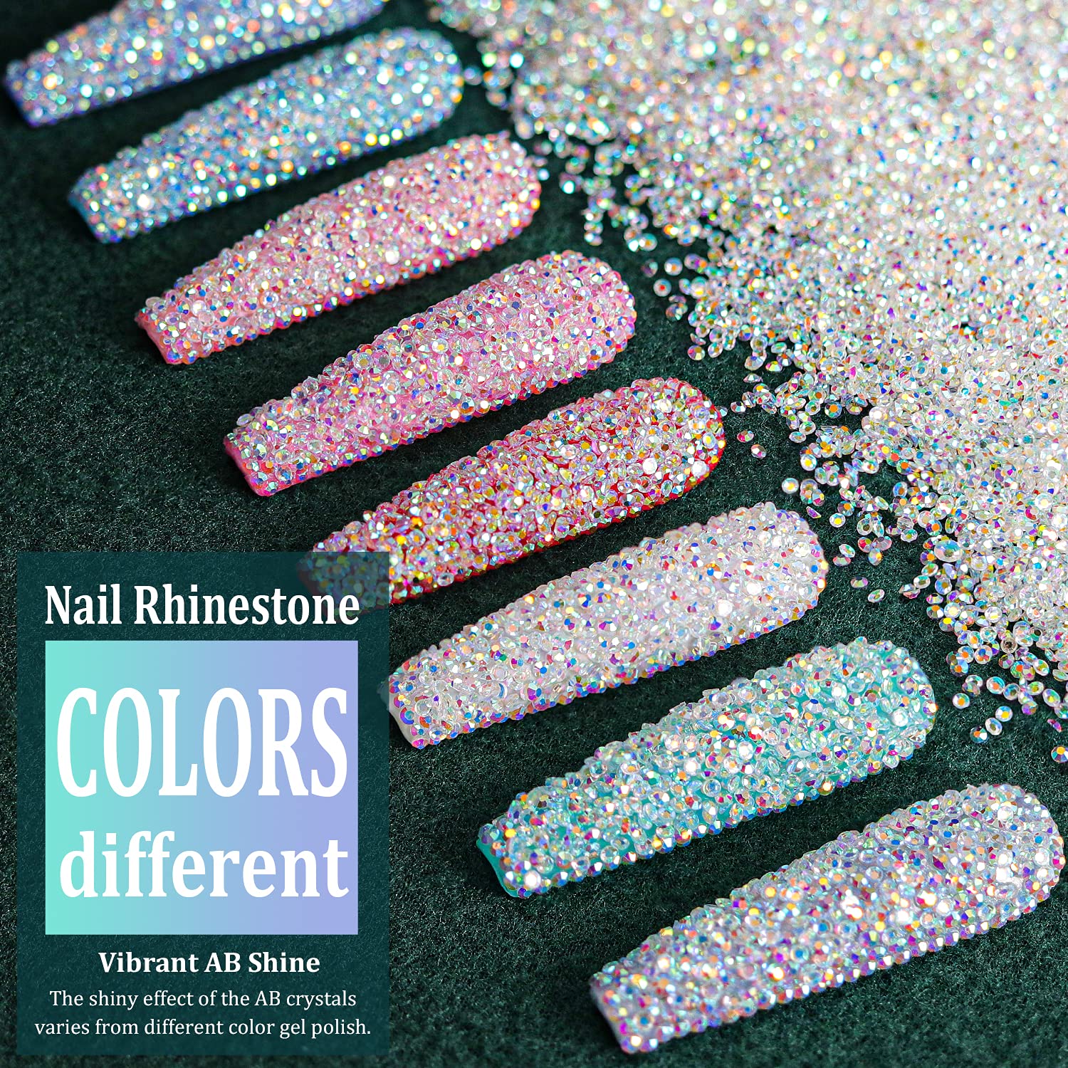 Tiny Nail Rhinestones 15000PCs 1.2mm Ultra Mini Pixie AB Glass Crystals for Nail Art Manicure Iridescent Long Lasting Shine Small Rhinestone Micro Dust Glitter Caviar Bead Sugar Gem