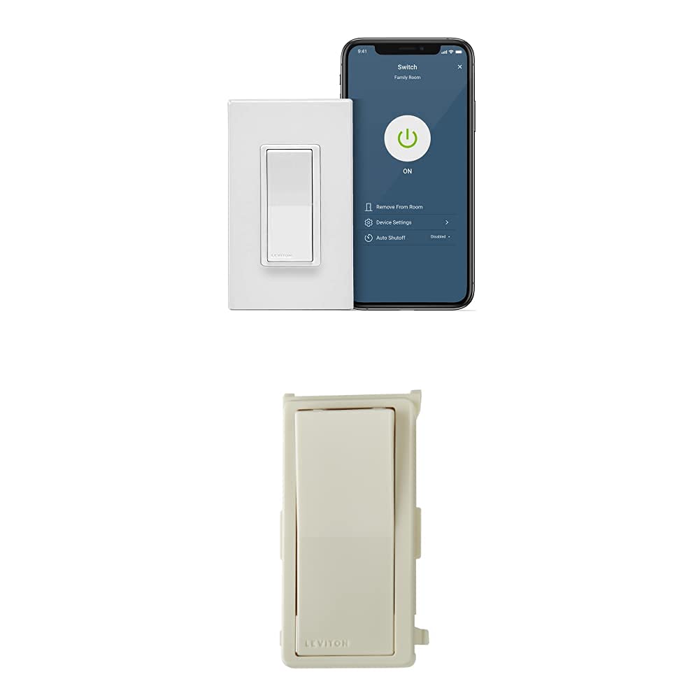 Leviton D215S-2RW Decora Smart Wi-Fi Switch, Works with Hey Google, Alexa, Apple HomeKit/Siri, & Anywhere Companions, No Hub Required, Neutral Wire Required, w/Light Almond Color Change Kit