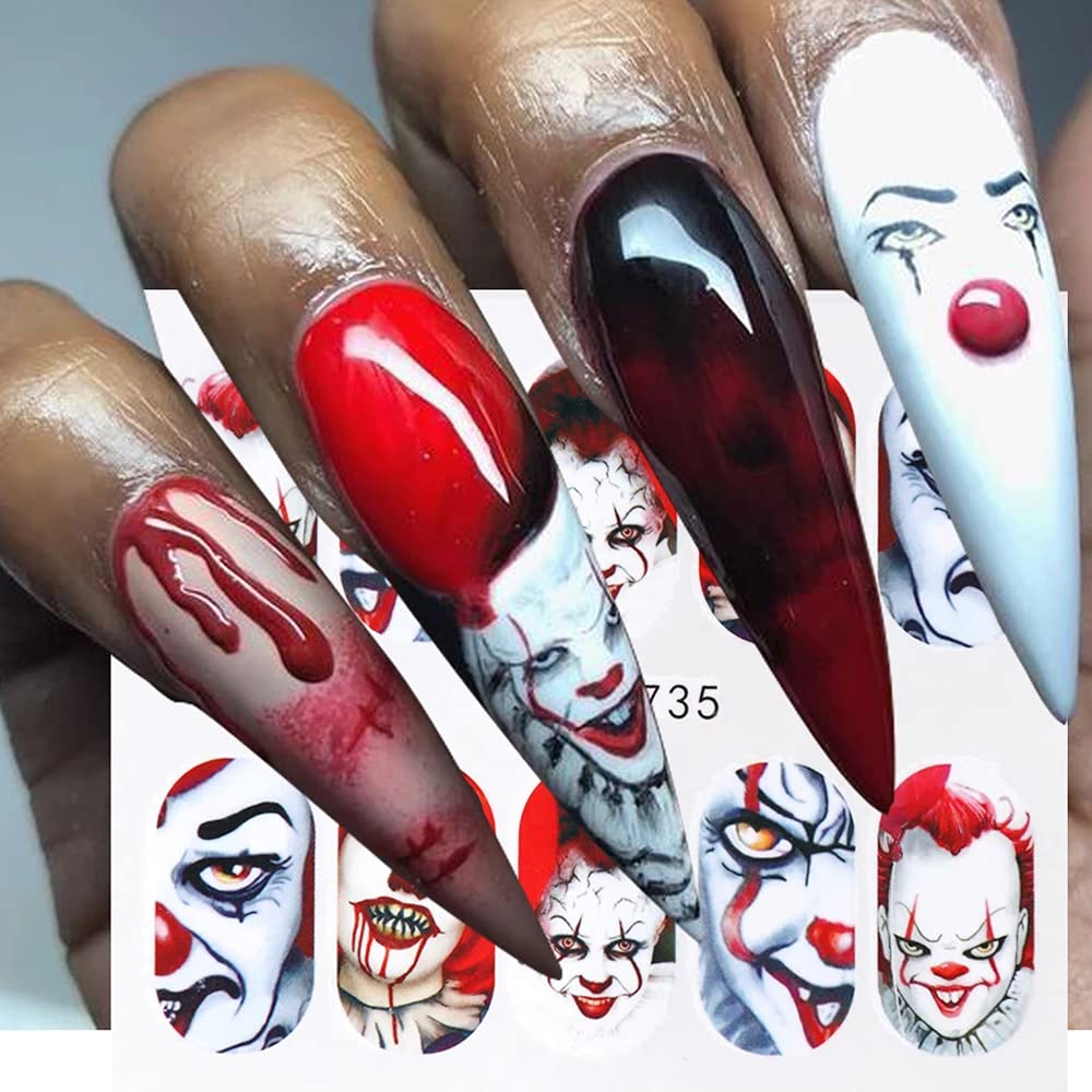 UARUOGP 25 Sheets Halloween Water Transfer Nail Stickers Nail Art Decals,10 Sheets Punk Skull Nails Foil Transfer Stickers,Grimace Skull Eye Spider DIY Decals for Halloween Party(35 Pcs)