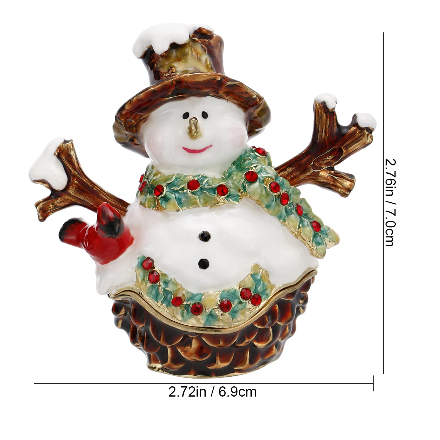 Hand Painted Enamel Trinket Box, Hinged Jewelry Organizer Mini Ring Earrings Storage, Unique Home Decor Figurine Keepsake Collectible, Personalized Elegant Handmade Ornament (White Snowman)