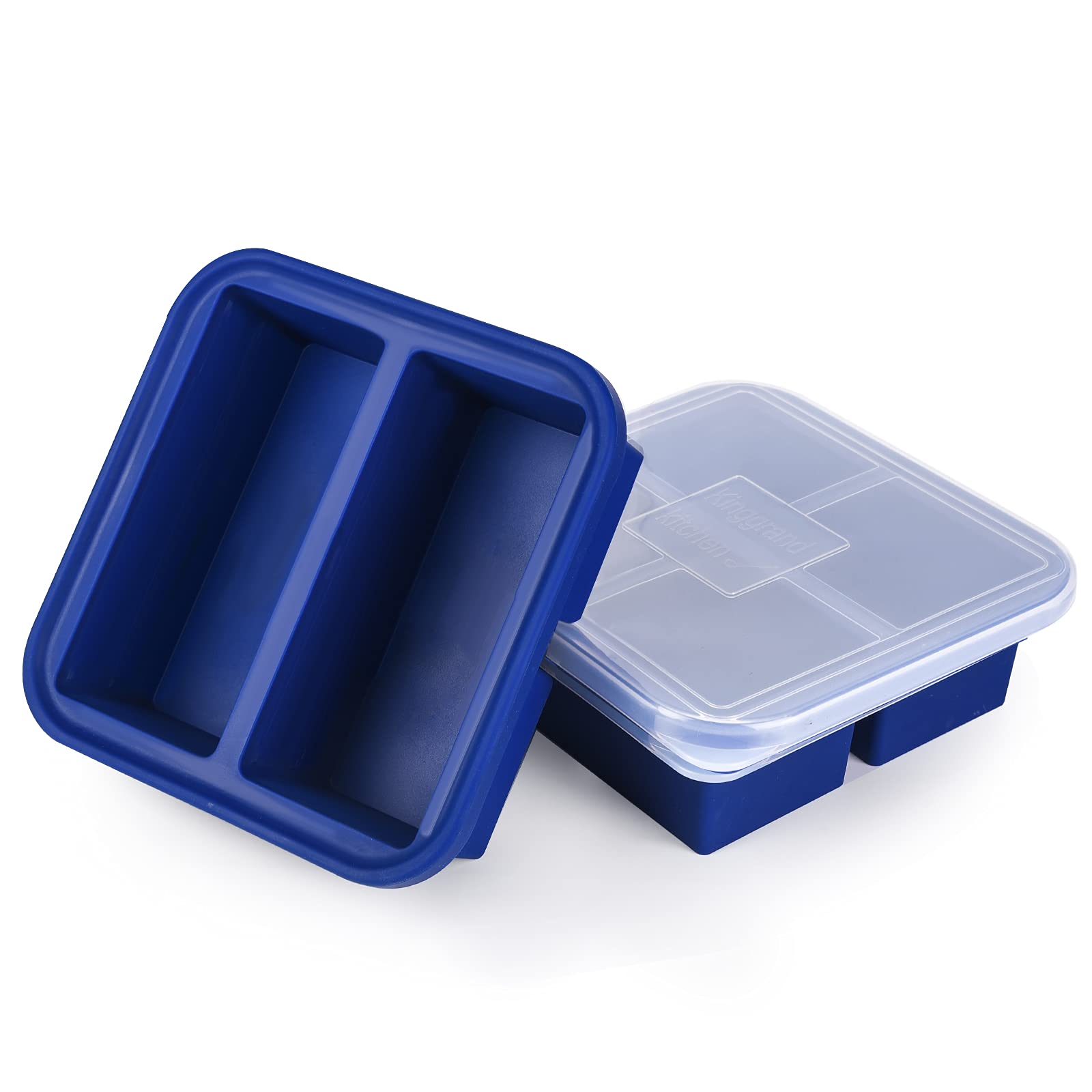 Kinggrand Kitchen 2 Cup Silicone Freezer Trays with Lid 2 Pack Silicone Soup Freezer Molds Make 4 Perfect 2 Cup Portions - Easy Release Soup Freezer Containers for Food Soup, Broth, Stew or Sauce
