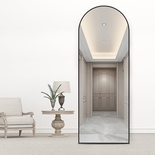 RACHMADES 64"x21", Body Floor Mirror with Stand, Standing Hanging or Leaning Against Wall for Bedroom, Sleek Arched-Top , Modern Full Length Mirror