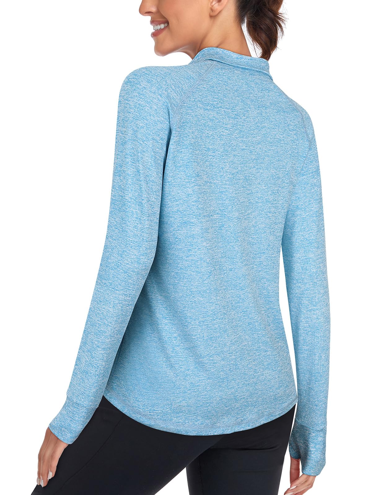 Quarter Zip Pullover Women,Cucuchy Long Sleeve T Shirts Fit Athletic Tops V Neck Quarter Zip Sweat Wicking Trendy Casual Golf Top Yoga Running Training Athletic Fall Warm Tunic Blue M