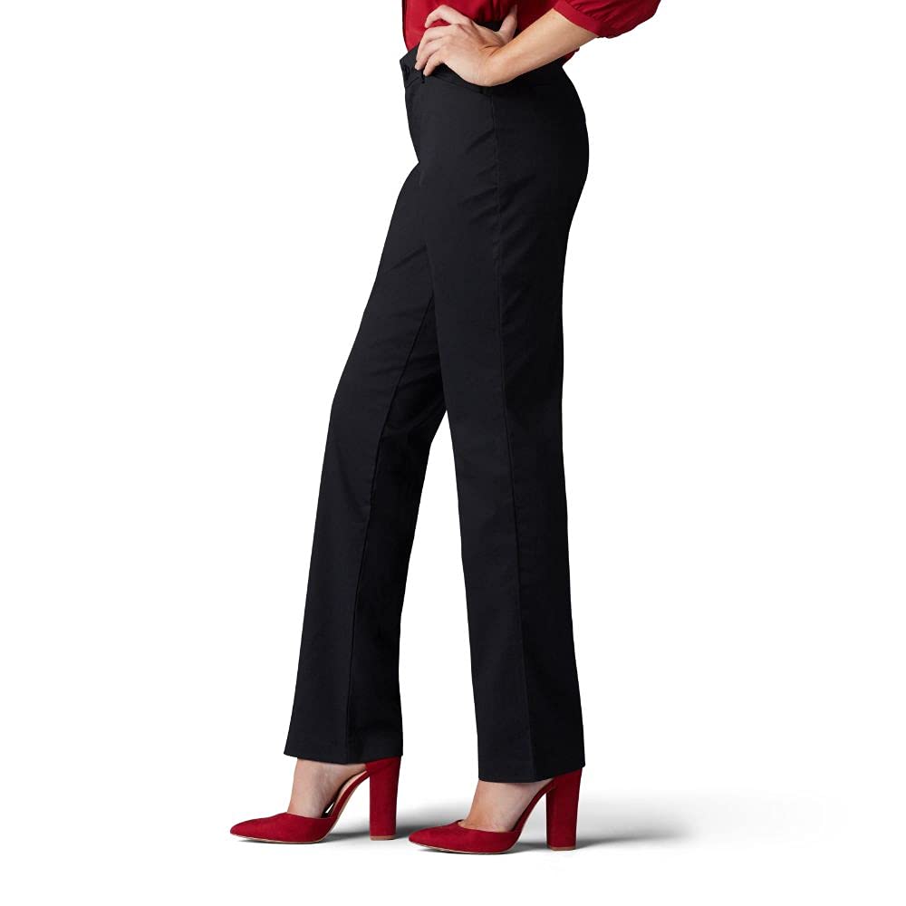 Lee Women's Petite Wrinkle Free Relaxed Fit Straight Leg Pant, Black, 14 Petite