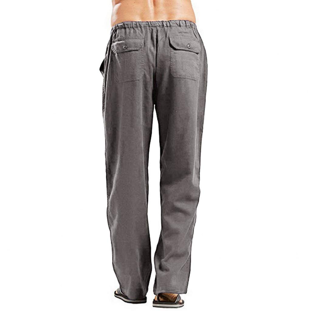 Men's Drawstring Linen-Blend Pant with Back Elastic Waistband Coffee,Medium