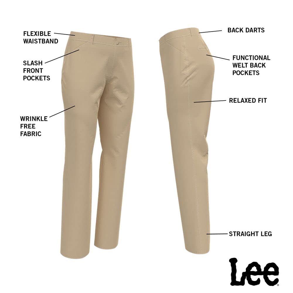 Lee Women's Petite Wrinkle Free Relaxed Fit Straight Leg Pant, Black, 14 Petite