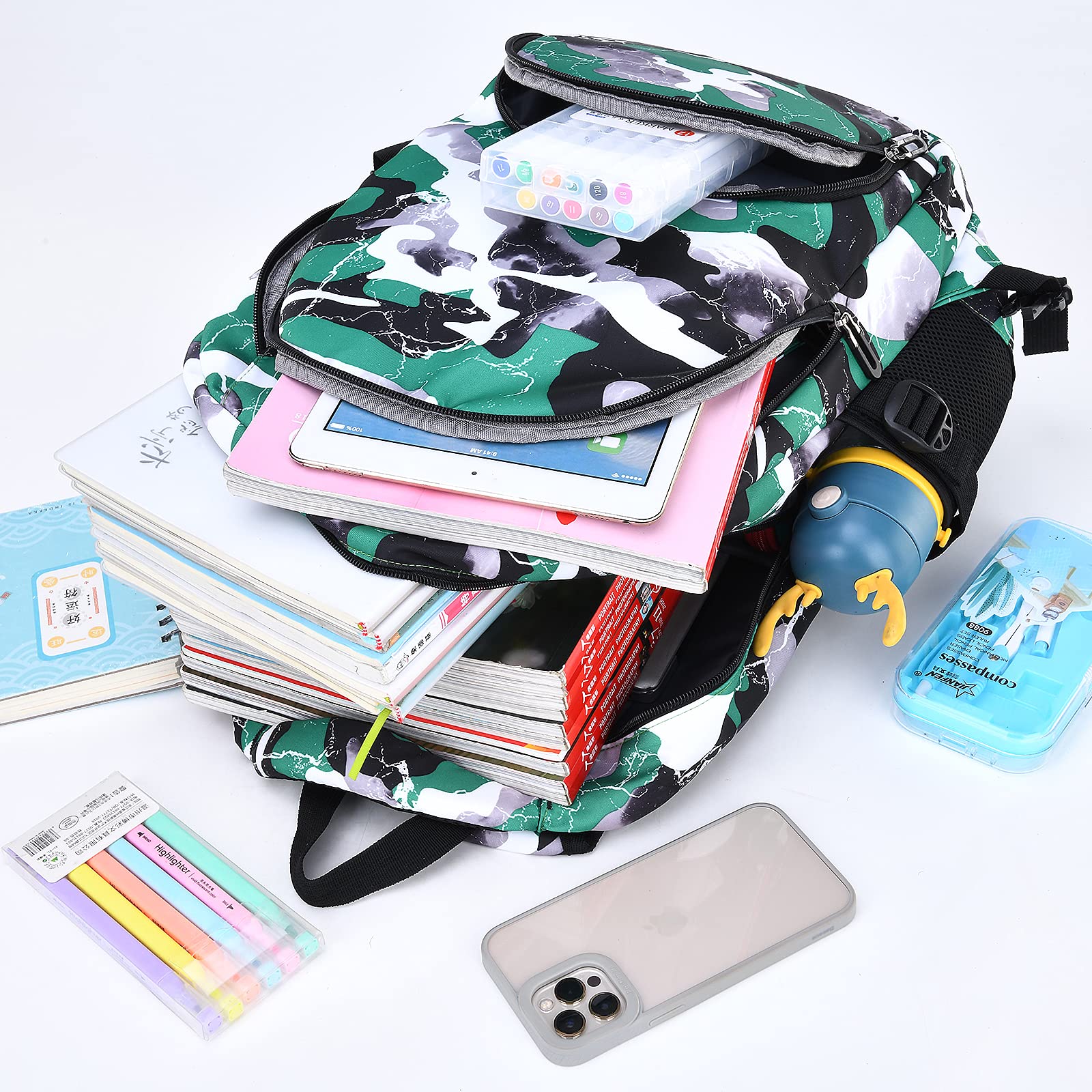 Yvechus School Backpack Casual Daypack Travel Outdoor Camouflage Backpack Christmas Presents for Boys and Girls (AY Camo Green)