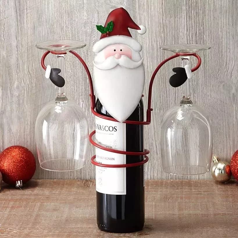 Christmas Holiday Wine Bottle Glass Holders, Snowman Santa Claus Gnome Organizer Rack, Christmas Home Decor Kitchen Storage Bar, Wine Cellar, Cabinet, Pantry,Rack Bar (Set of 3)