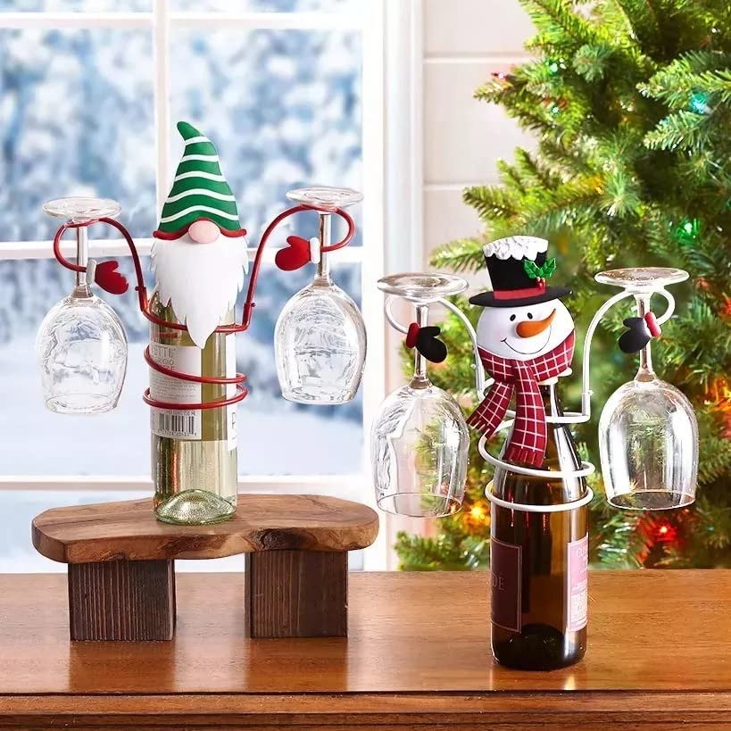 Christmas Holiday Wine Bottle Glass Holders, Snowman Santa Claus Gnome Organizer Rack, Christmas Home Decor Kitchen Storage Bar, Wine Cellar, Cabinet, Pantry,Rack Bar (Set of 3)