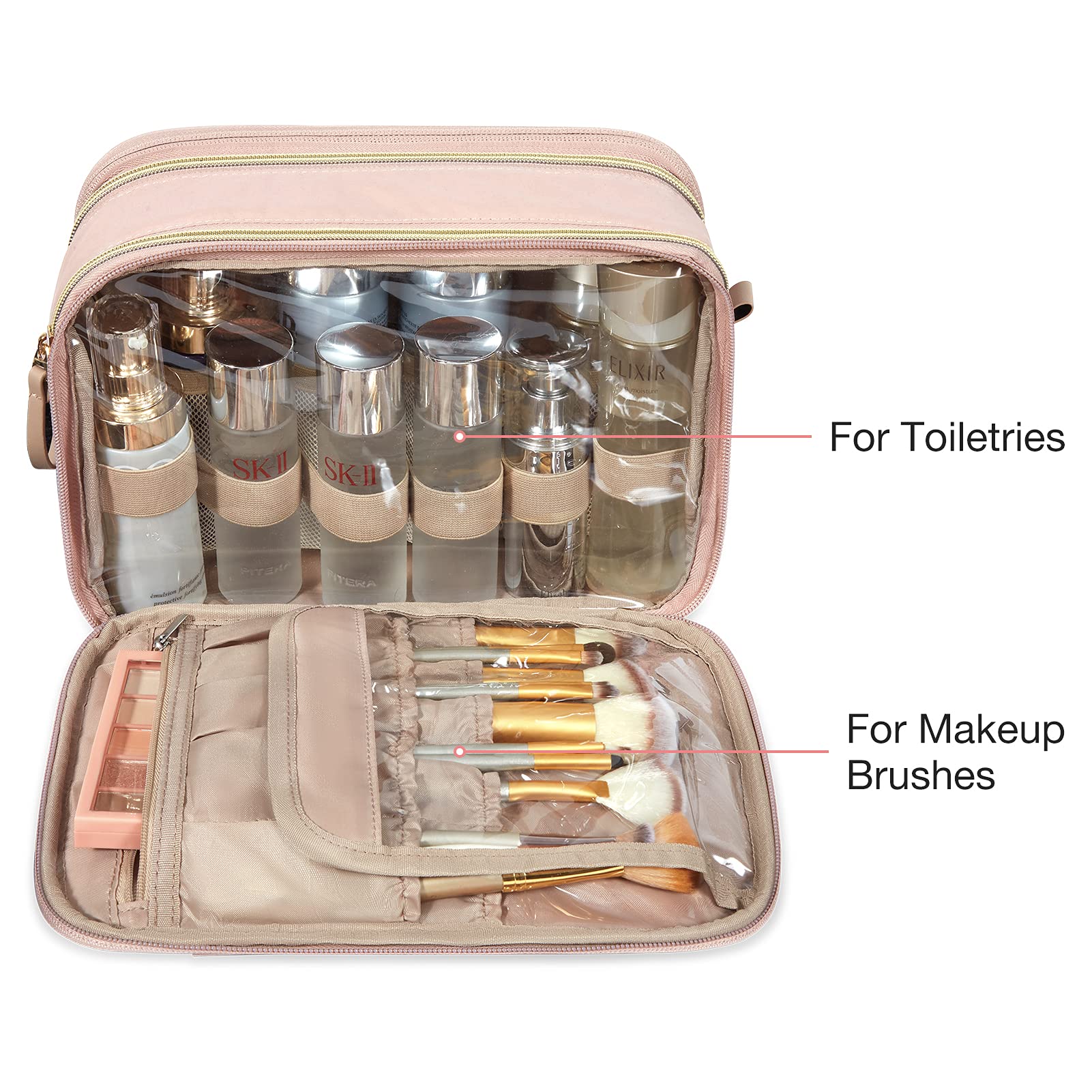 BAGSMART Toiletry Bag for Women, Large Toiletry Bag Water-resistant Makeup Cosmetic Organizer Bag Door Room Essentials for Accessories, Shampoo, Full Sized Container, Toiletries (Medium, Pink)