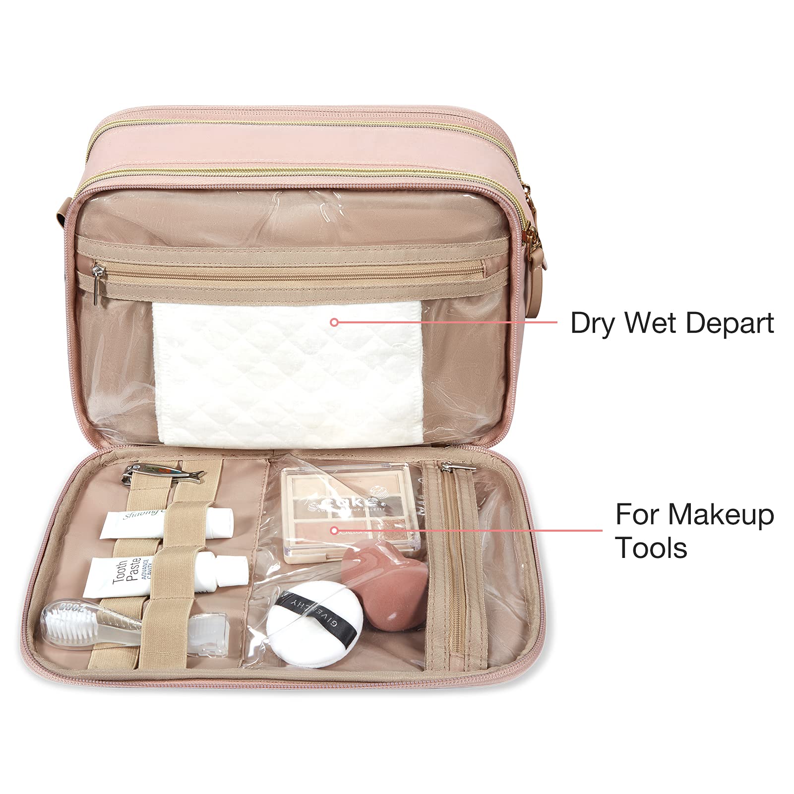 BAGSMART Toiletry Bag for Women, Large Toiletry Bag Water-resistant Makeup Cosmetic Organizer Bag Door Room Essentials for Accessories, Shampoo, Full Sized Container, Toiletries (Medium, Pink)