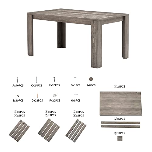 GIA 59" L Wood Restaurant Dining Table for 4-6, Seats up to 6, Modern Farmhouse Rectangular Home Kitchen Dinner Table with Melamine Finish, 59x35x29.5 Inches, 77lbs, Aged Gray Oak