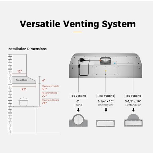 Empava Ducted Range Hood Under Cabinet 30 Inch, Kitchen Stove Vent with Dual Sealed Aluminum Motor 3-Speed, 500 CFM, Push Button Control, Permanent Filters, Stainless Steel