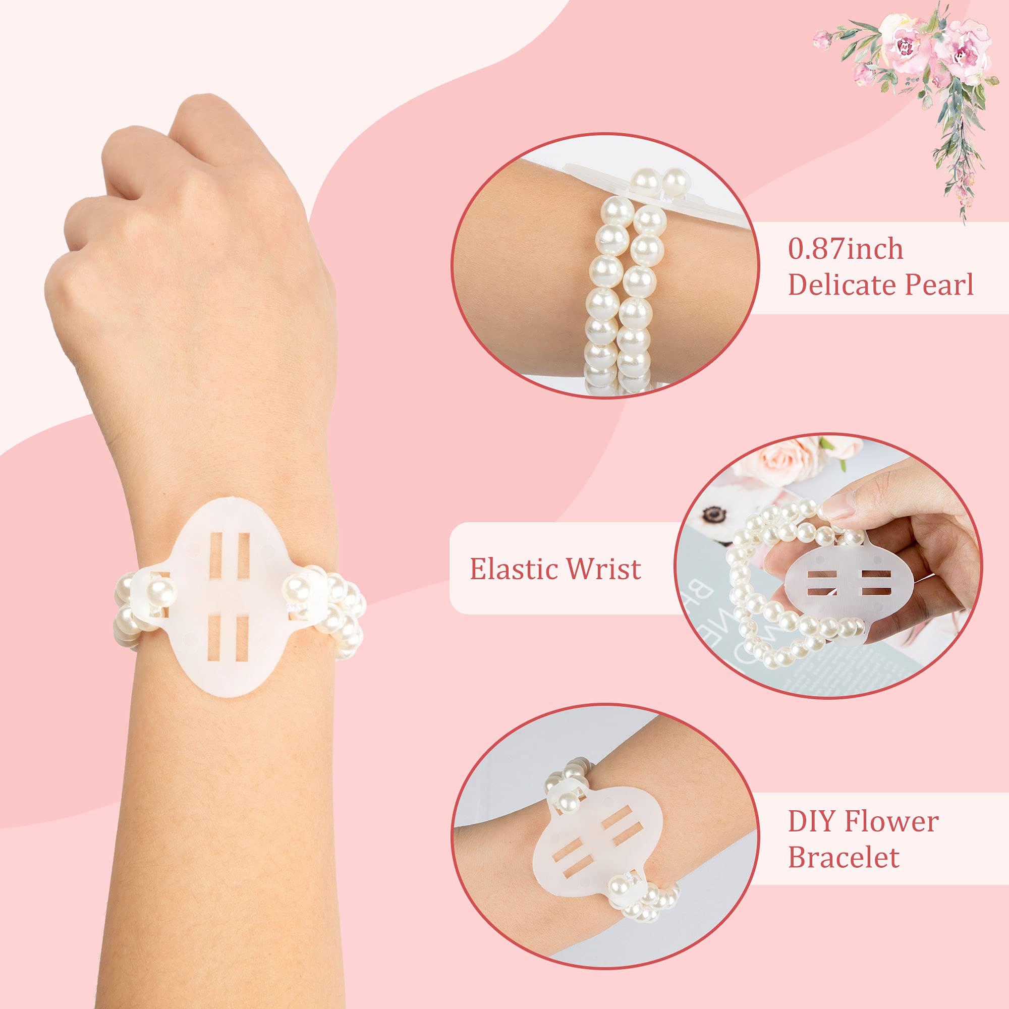 RONRONS 12 Pack Pearl Elastic Wristbands for Wedding Corsages, DIY Bridal Bracelets for Brides, Bridesmaids, and Special Events