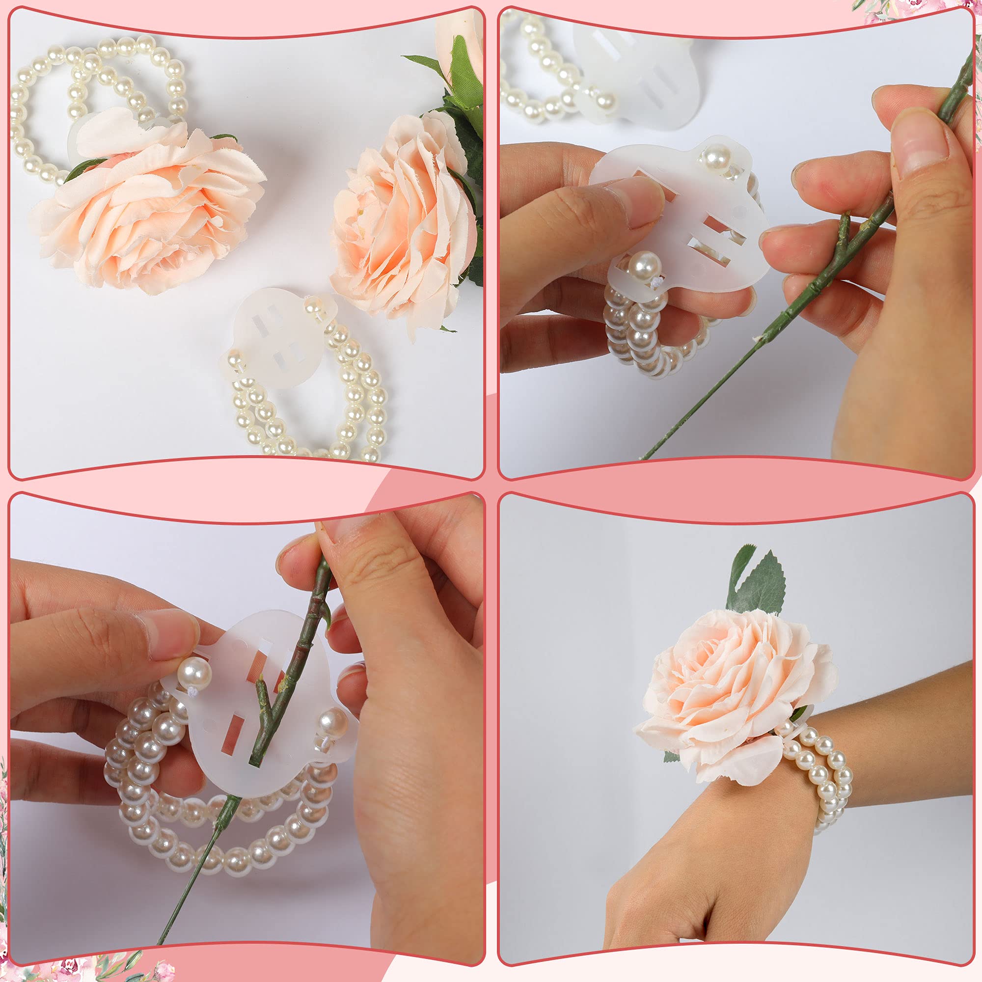 RONRONS 12 Pack Pearl Elastic Wristbands for Wedding Corsages, DIY Bridal Bracelets for Brides, Bridesmaids, and Special Events