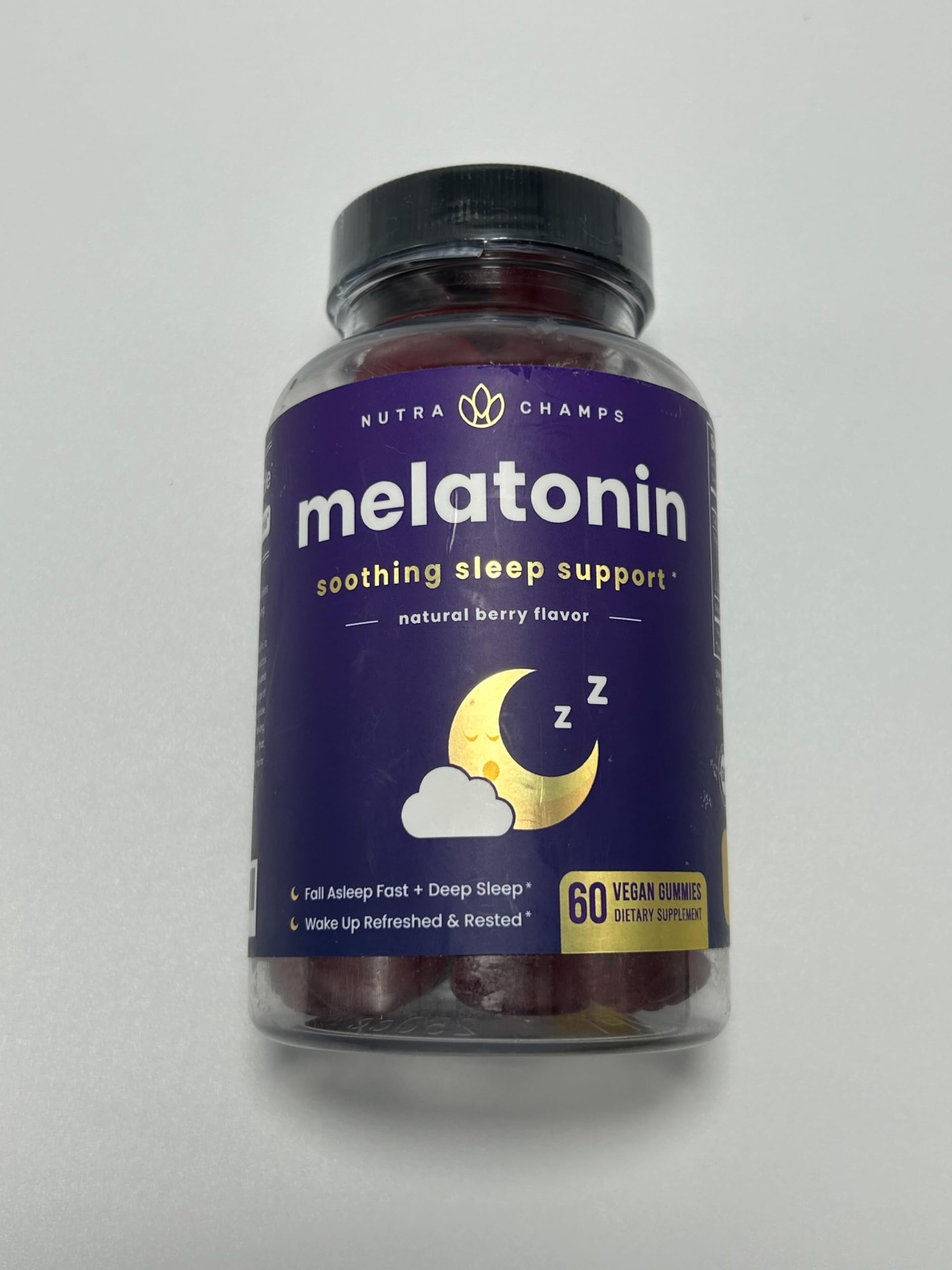 NutraChamps (Pack of 2 Melatonin Gummies for Adults, Extra Strength Sleep Aid Vitamins, 5mg or 10mg Dose, Vegan Natural Strawberry Flavor Supplement for Better Sleep, 120 Gummies
