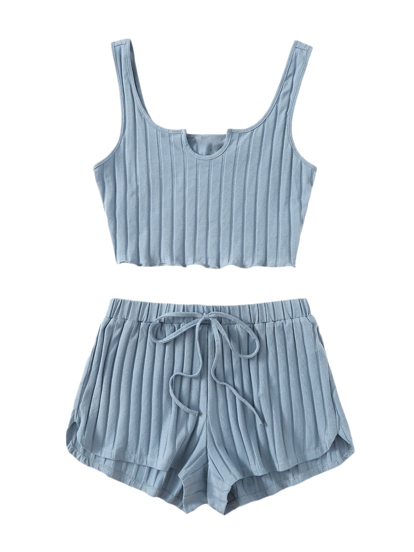 Verdusa Women's Notch Neck Cami Tank Top and Dolphin Shorts Lounge Pajama Set Blue XS