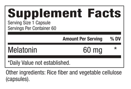 Melatonin Pure 60mg – High Potency Nighttime Sleep Aid for Deep Rest, Relaxation, Jet Lag & Stress Relief – Fast-Acting, Non-Habit Forming, Drug-Free, Made in USA (60 Capsules)