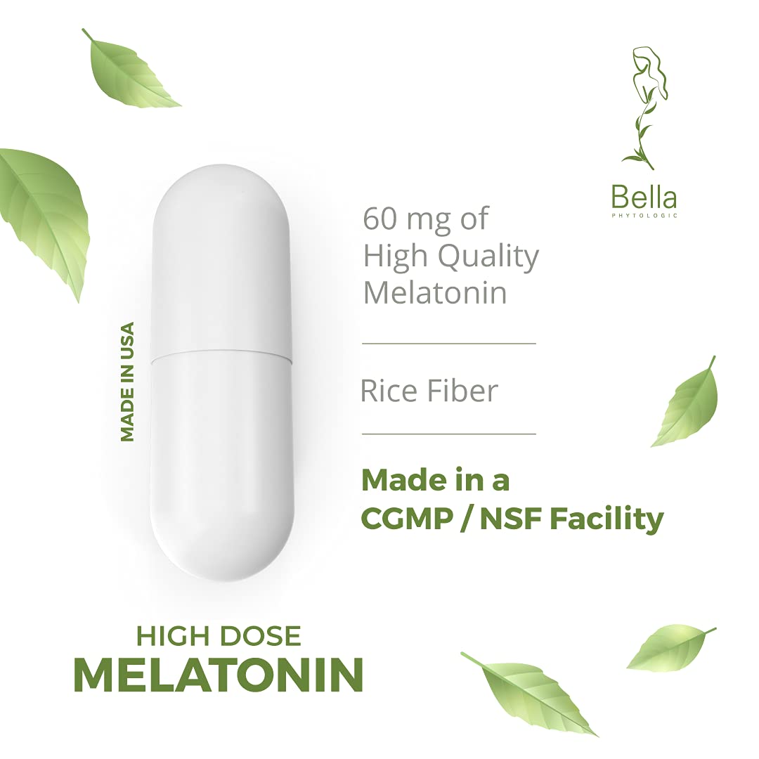Melatonin Pure 60mg – High Potency Nighttime Sleep Aid for Deep Rest, Relaxation, Jet Lag & Stress Relief – Fast-Acting, Non-Habit Forming, Drug-Free, Made in USA (60 Capsules)