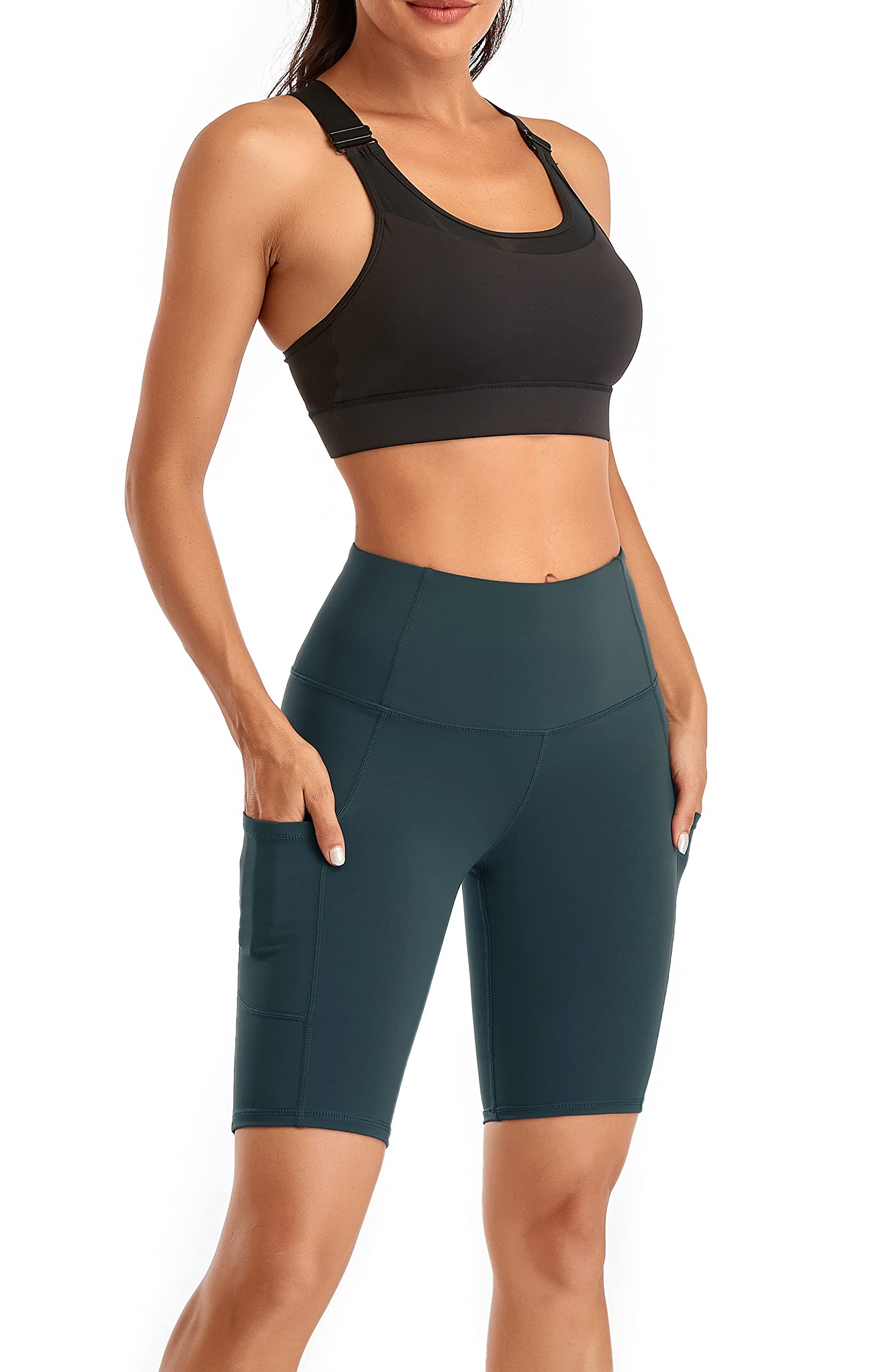Women's Short Yoga Side Pockets High Waist Workout Running Shorts Dark Teal XL