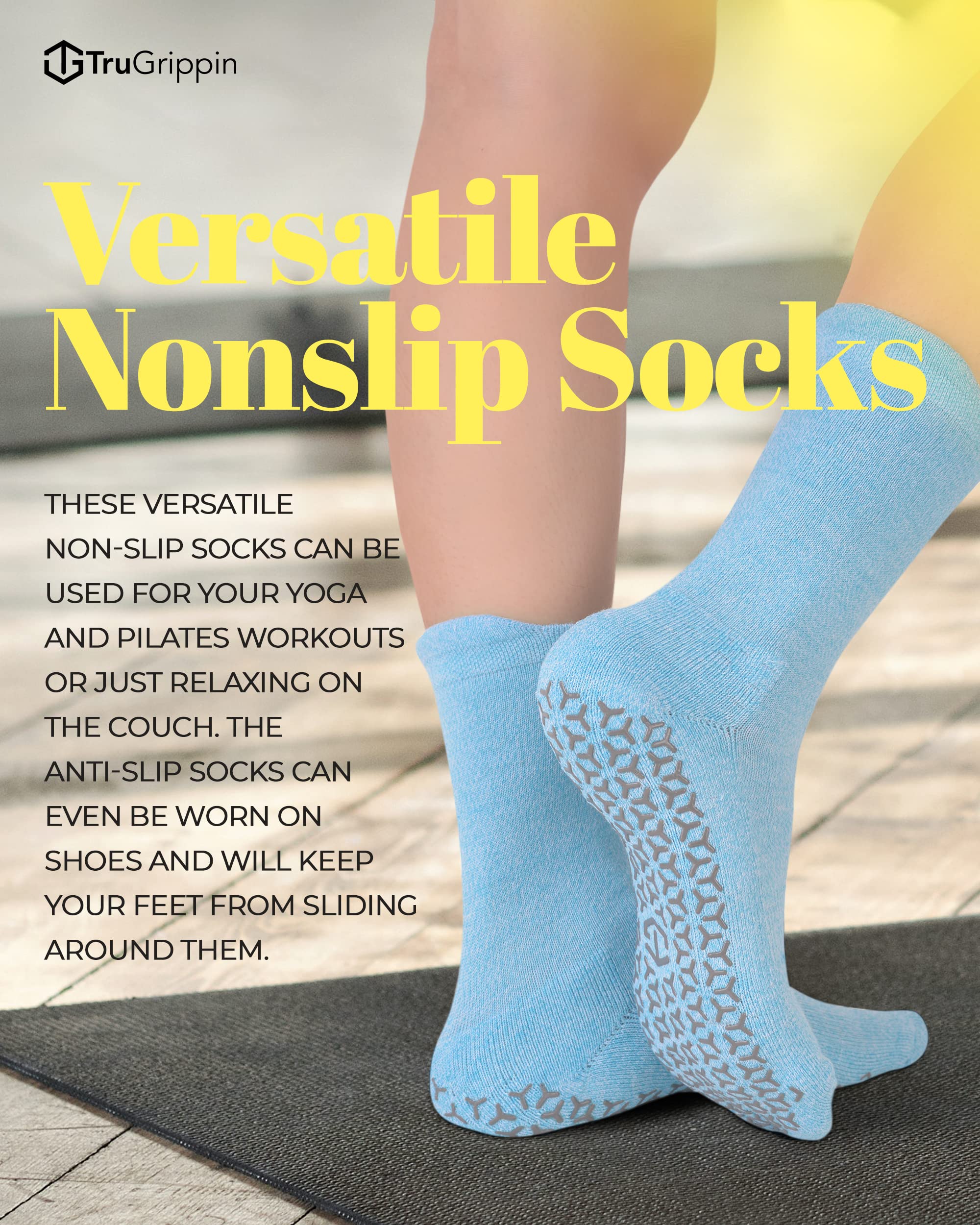 TruGrippin No Slip Socks Women - 6 Pair Non Skid Socks Womens | Grippy Socks for Women