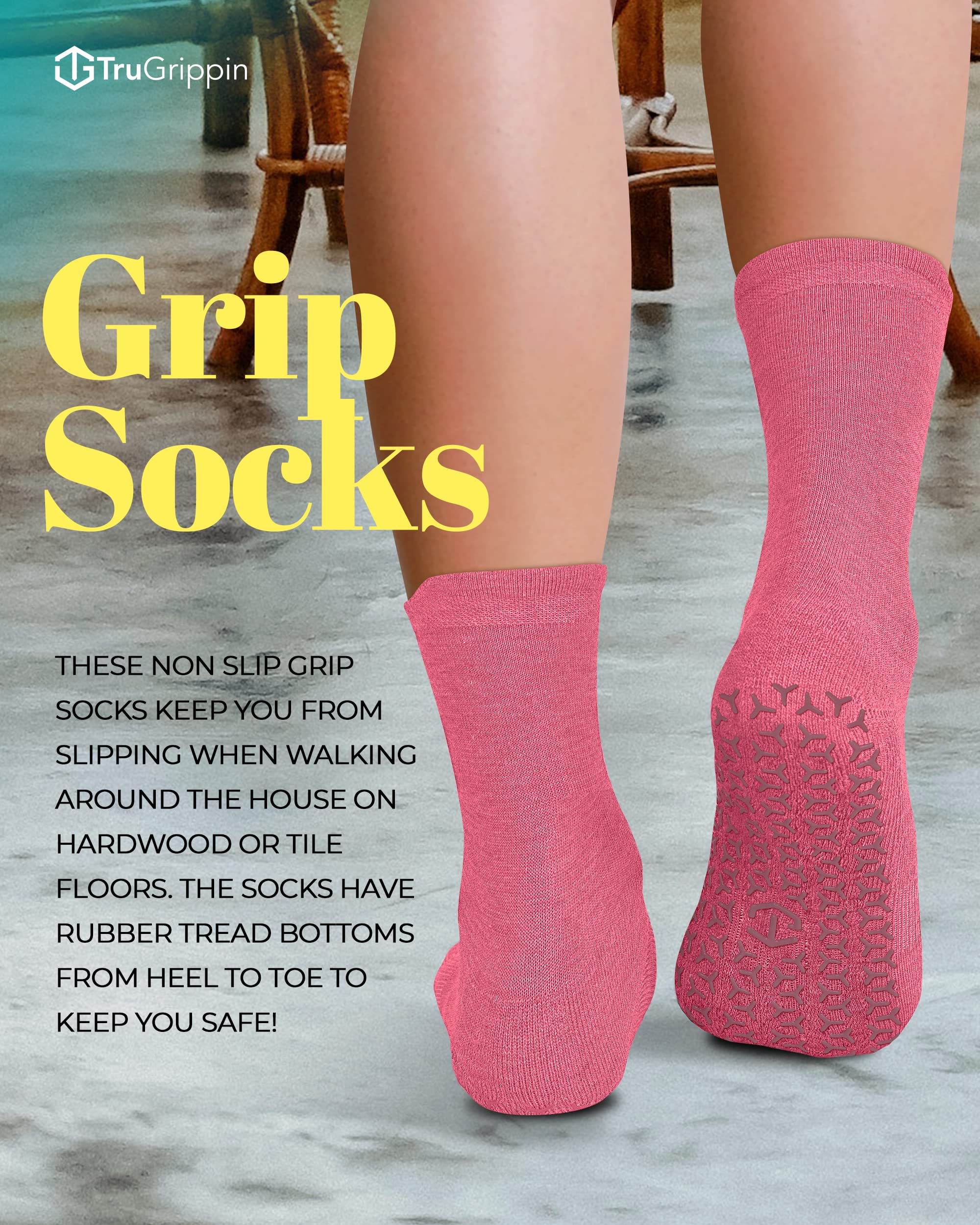 TruGrippin No Slip Socks Women - 6 Pair Non Skid Socks Womens | Grippy Socks for Women