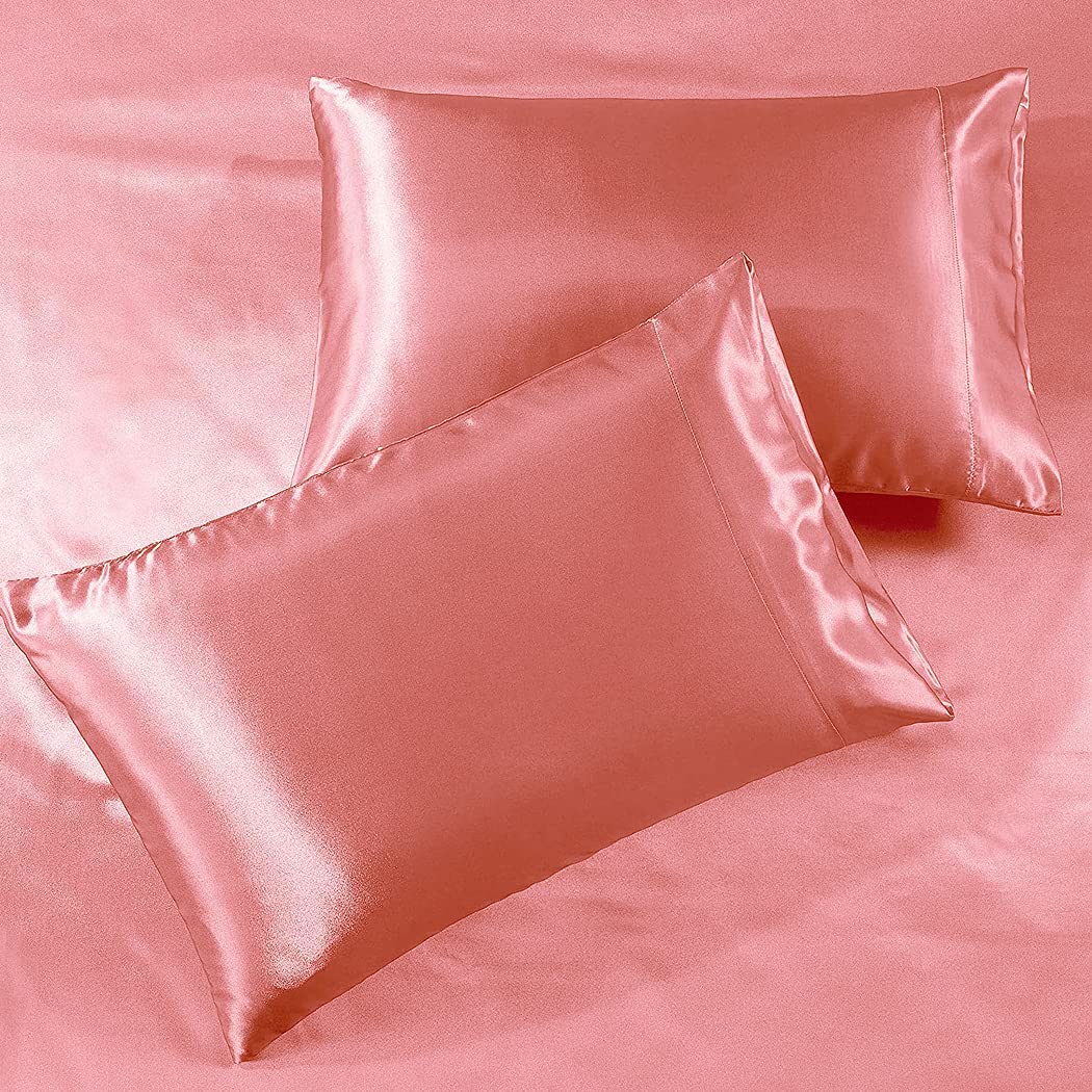 Satin Bed Sheet Set,Extra Soft Deep Pocket Silky Satin Sheet Set with 1 Fitted Sheet +1 Flat Sheet + 2 Pillow Cases(4-Piece Sakura Pink, Twin)