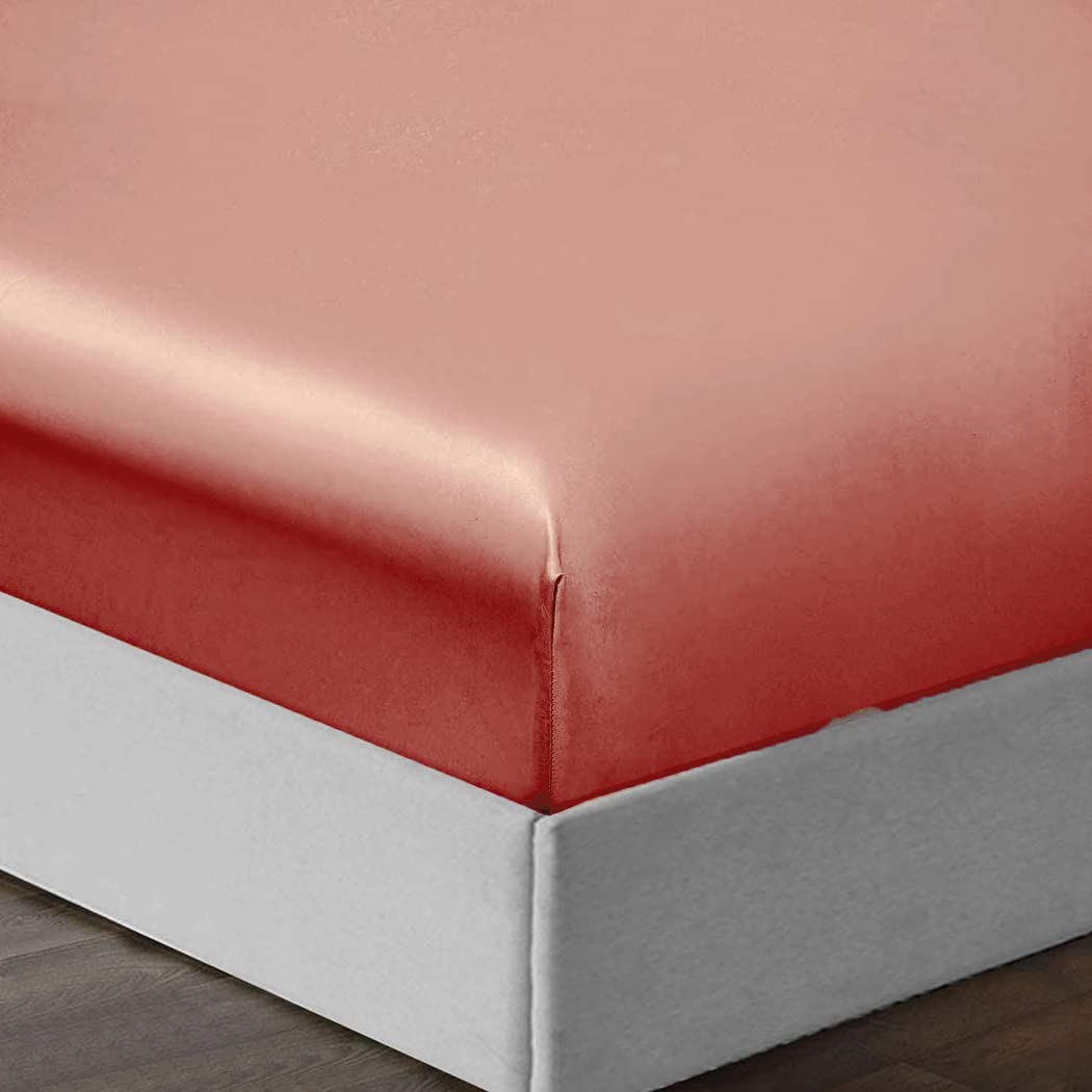 Satin Bed Sheet Set,Extra Soft Deep Pocket Silky Satin Sheet Set with 1 Fitted Sheet +1 Flat Sheet + 2 Pillow Cases(4-Piece Sakura Pink, Twin)
