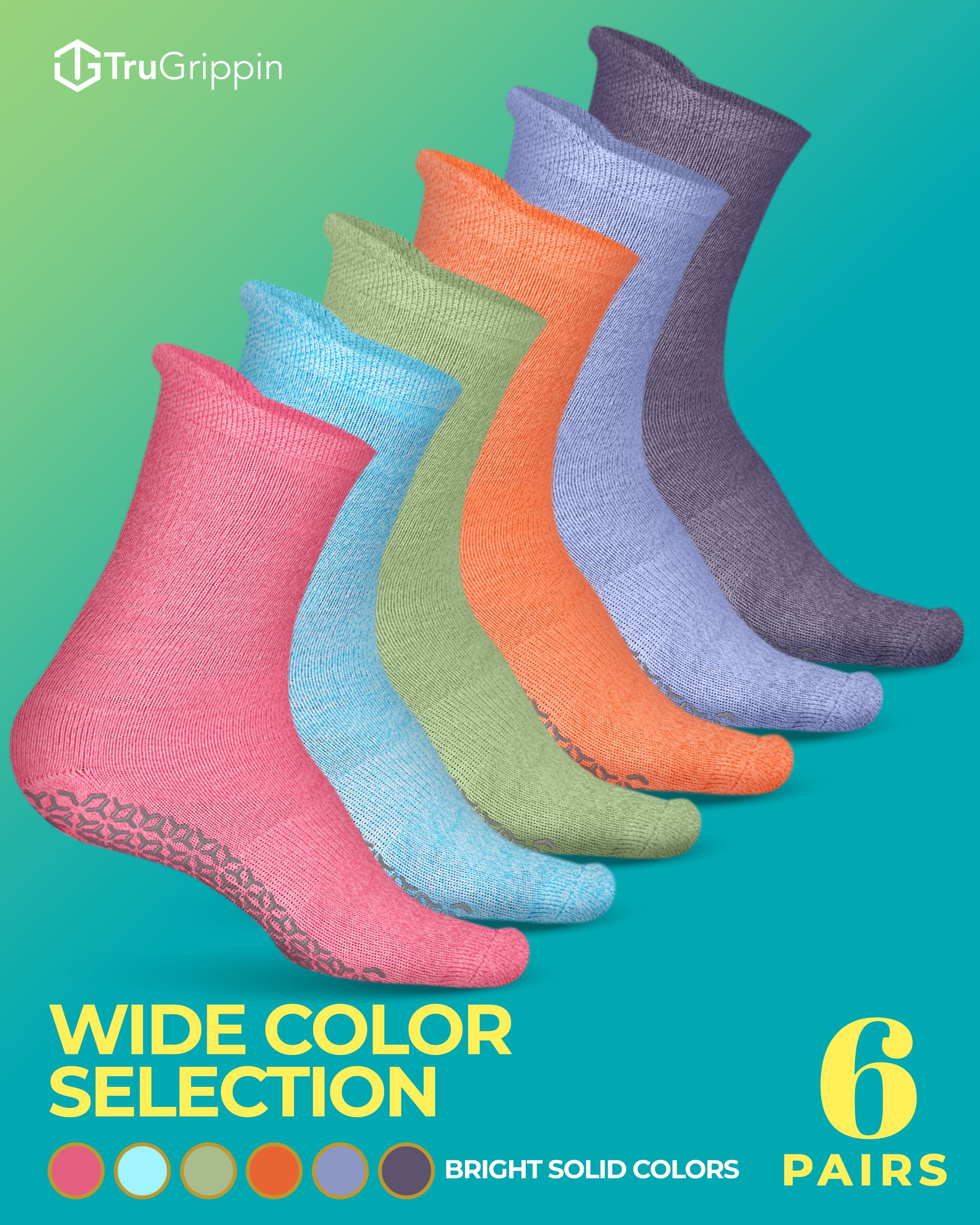 TruGrippin No Slip Socks Women - 6 Pair Non Skid Socks Womens | Grippy Socks for Women