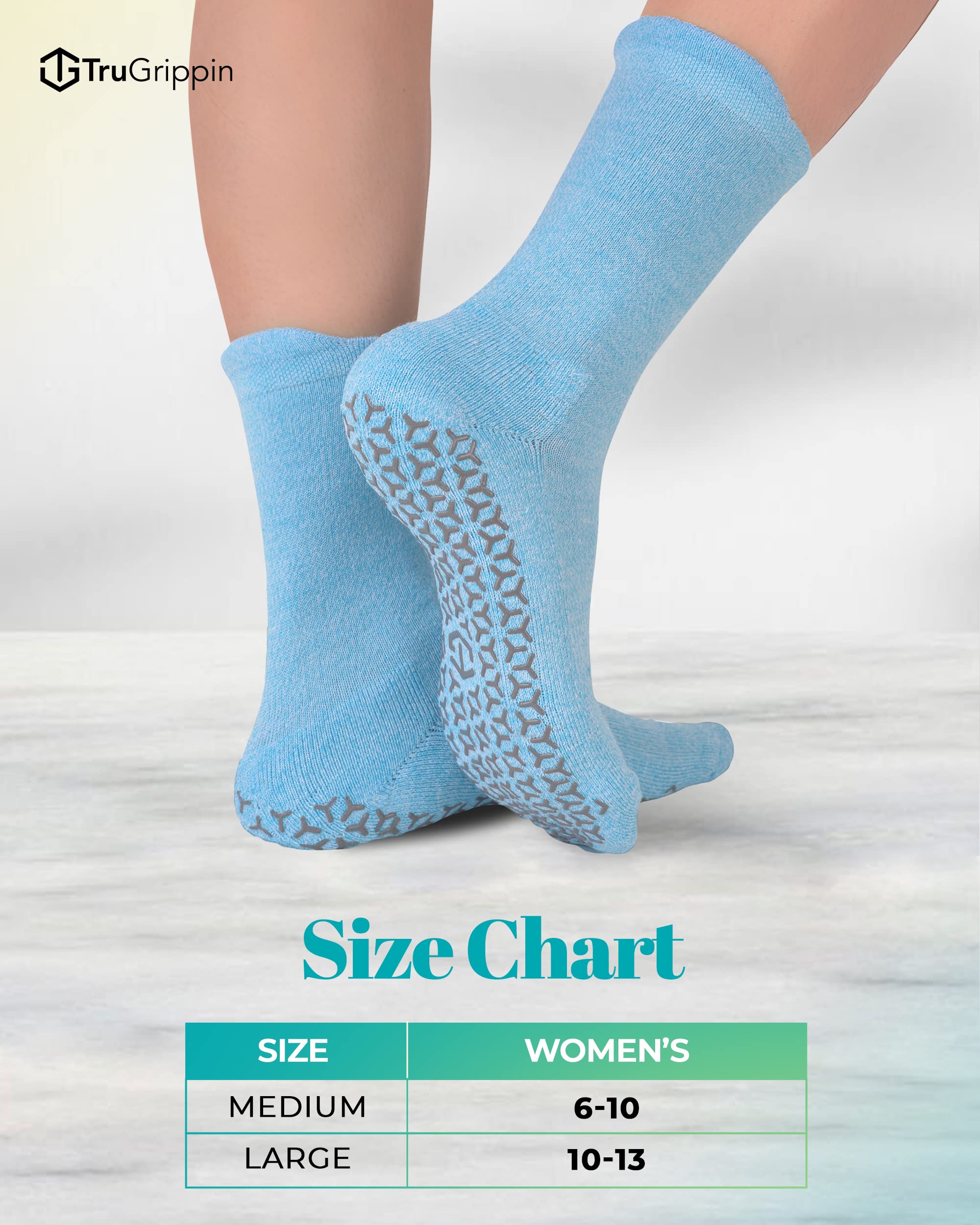 TruGrippin No Slip Socks Women - 6 Pair Non Skid Socks Womens | Grippy Socks for Women