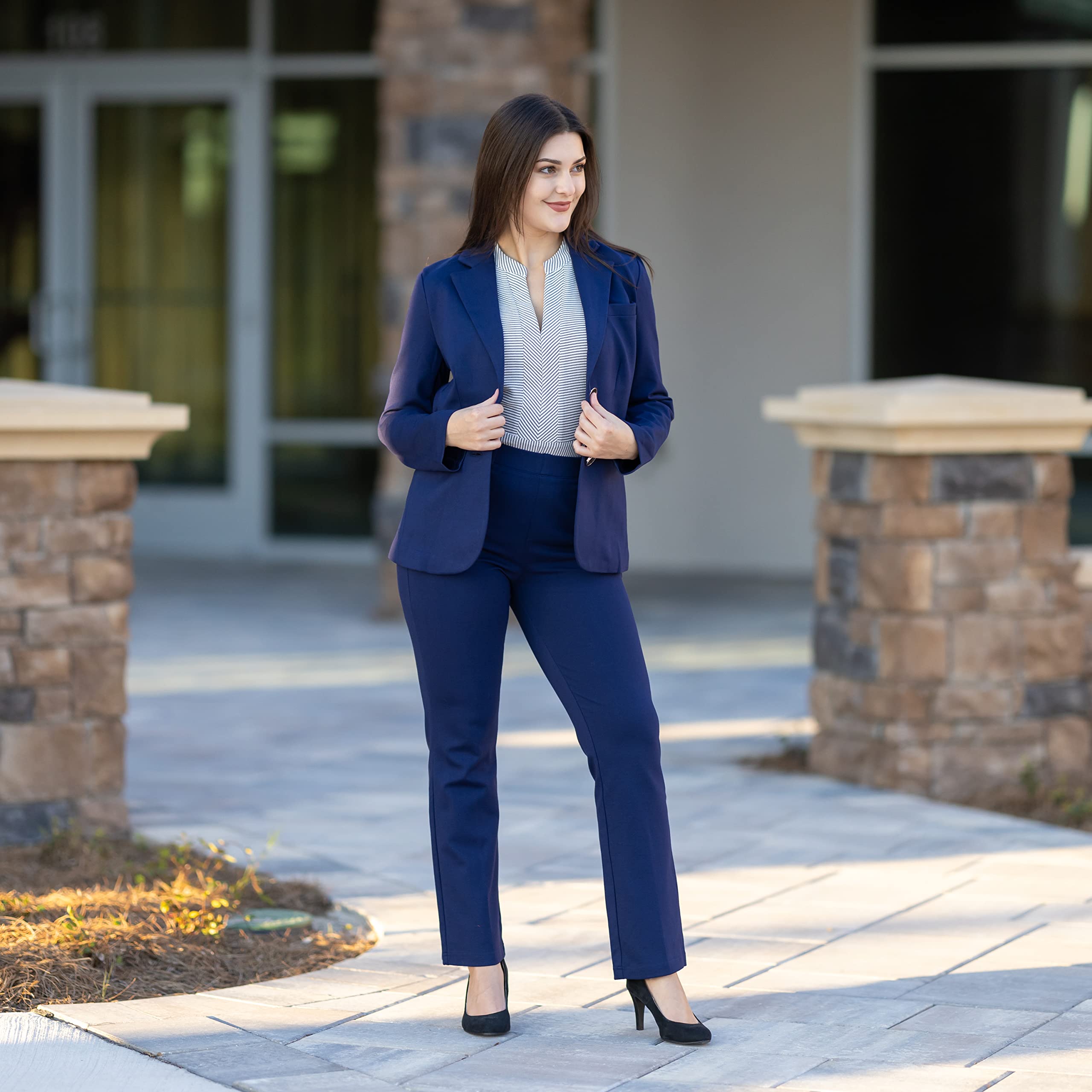 Marycrafts Women's 2 Buttons Business Blazer Pant Suit Set for Work 12 Navy