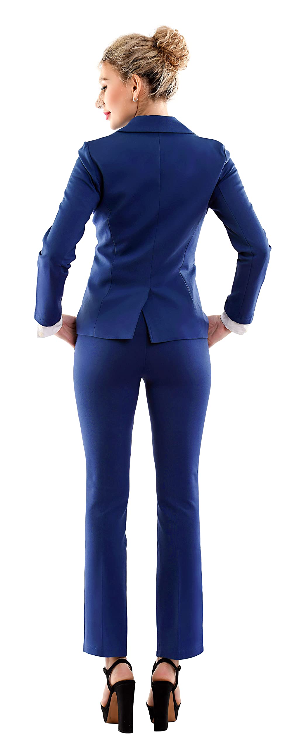Marycrafts Women's 2 Buttons Business Blazer Pant Suit Set for Work 12 Navy