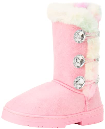bebe Girl's Fur Lined Winter Boot with Rhinestone Details (Toddler/Little Girl/Big Girl), Size 2 Little Kid, Pink Multi