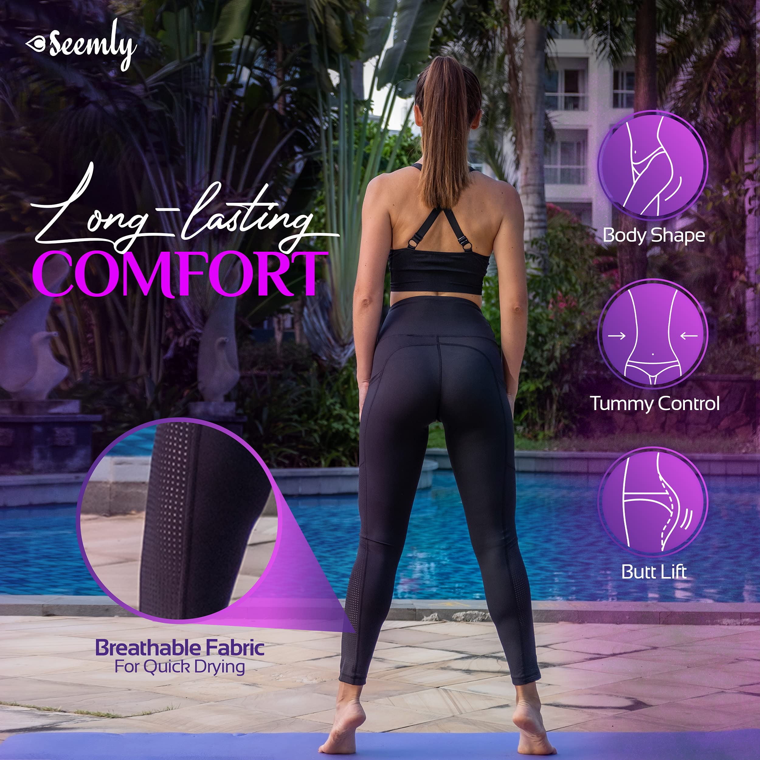 SEEMLY High Waisted Leggings with Pockets | Breathable Yoga Pants| Women Workout Leggings for Tummy Control | Made from Quick-Drying, Non-See Through Fabric with High Elasticity Black