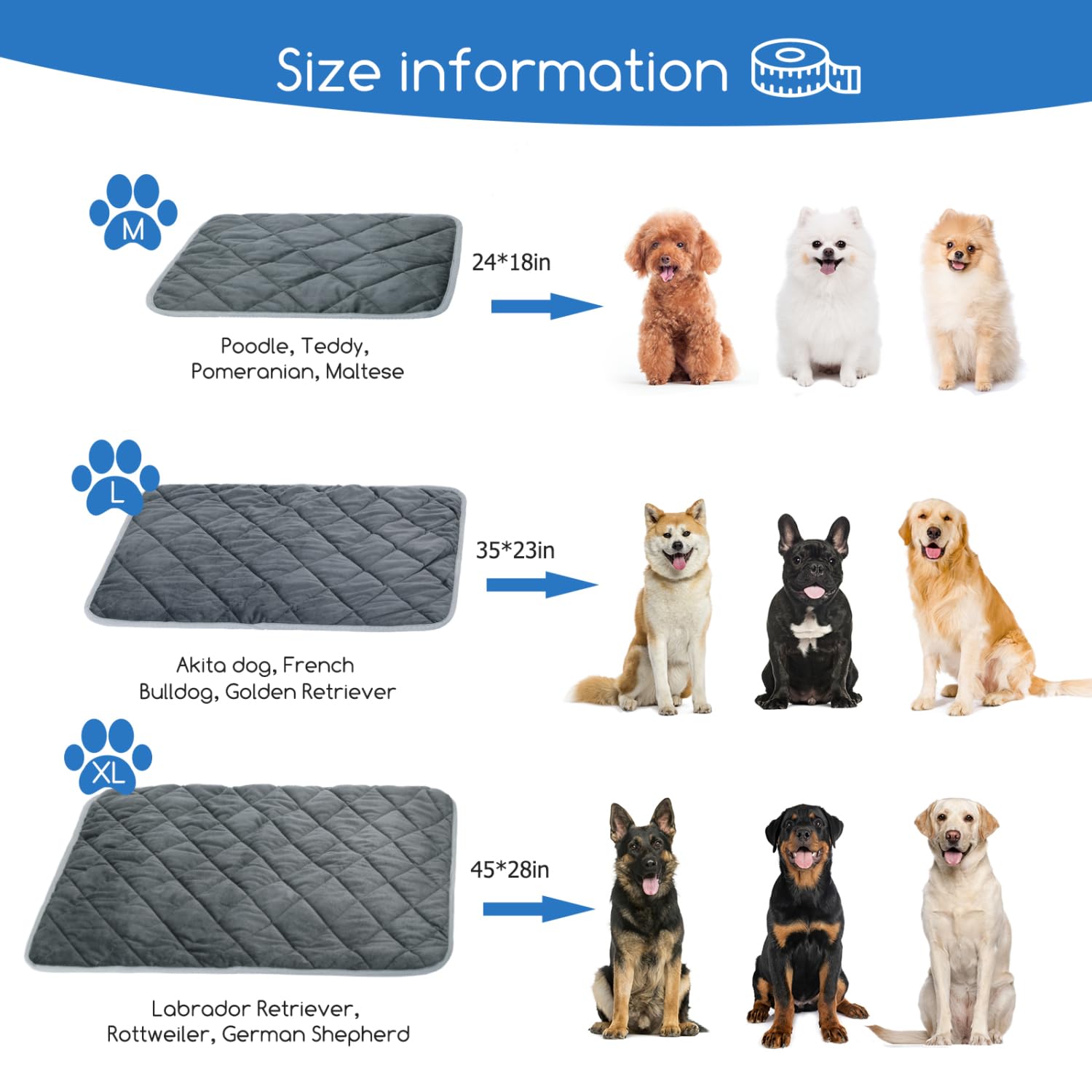 Nobleza Self Warming Pet Pad, Super Soft Plush Dog Crate Pad for Travel or Home, Washable Anti-Slip Kennel Mat for Large Medium Small Dogs and Cats, 45" × 28" Grey