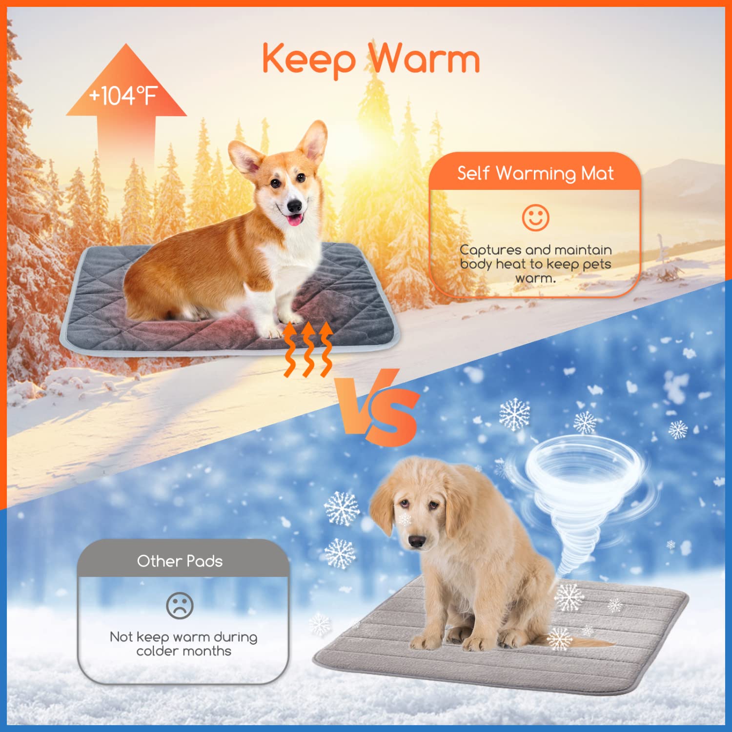 Nobleza Self Warming Pet Pad, Super Soft Plush Dog Crate Pad for Travel or Home, Washable Anti-Slip Kennel Mat for Large Medium Small Dogs and Cats, 45" × 28" Grey