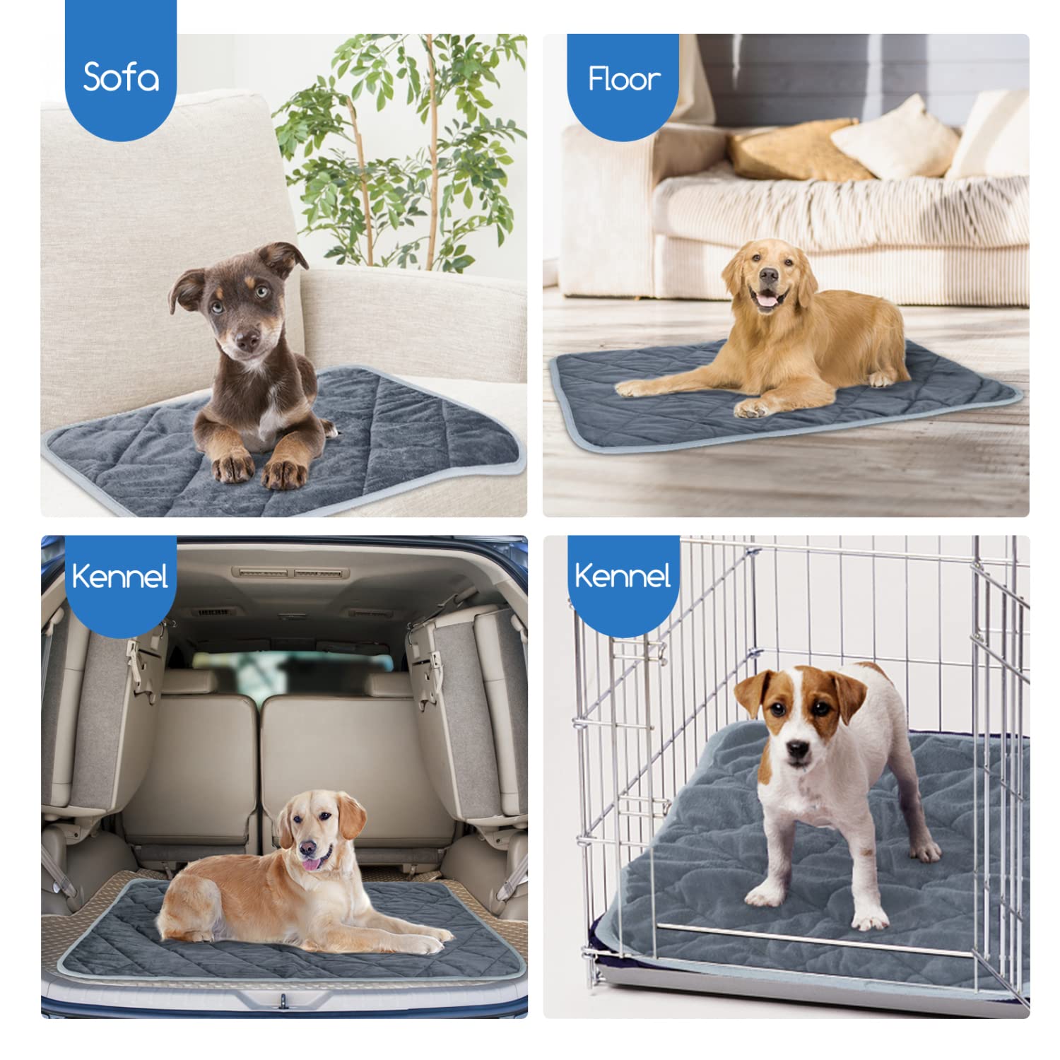 Nobleza Self Warming Pet Pad, Super Soft Plush Dog Crate Pad for Travel or Home, Washable Anti-Slip Kennel Mat for Large Medium Small Dogs and Cats, 45" × 28" Grey
