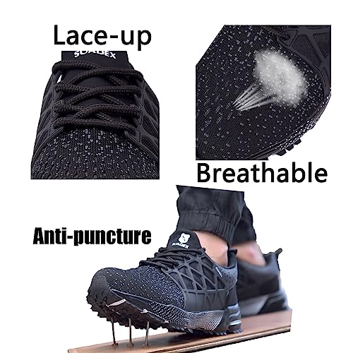 SUADEX Indestructible Steel Toe Shoes Men Women Safety Work Sneakers Comfortable Lightweight Black