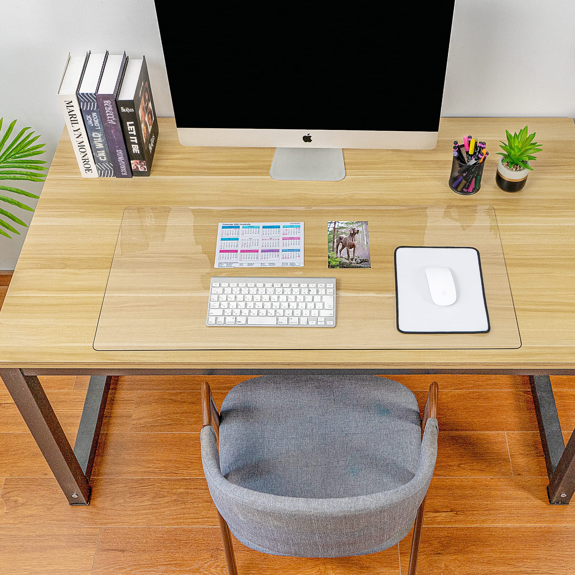 Awnour Clear Desk Mat on top of desks - 24 x 14 inches - Clear Transparent Plastic Desk Protector - Desk Writing Mat for Office and Home