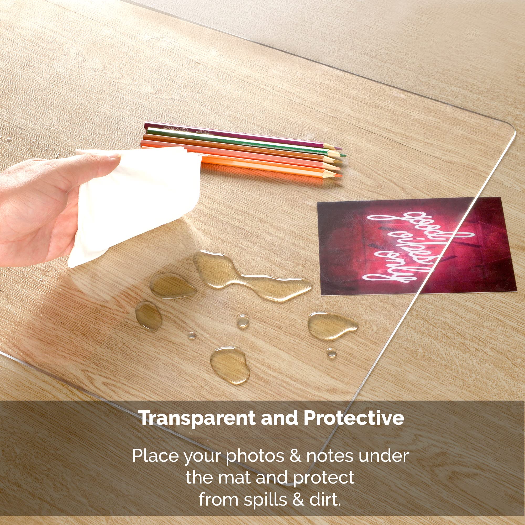 Awnour Clear Desk Mat on top of desks - 24 x 14 inches - Clear Transparent Plastic Desk Protector - Desk Writing Mat for Office and Home